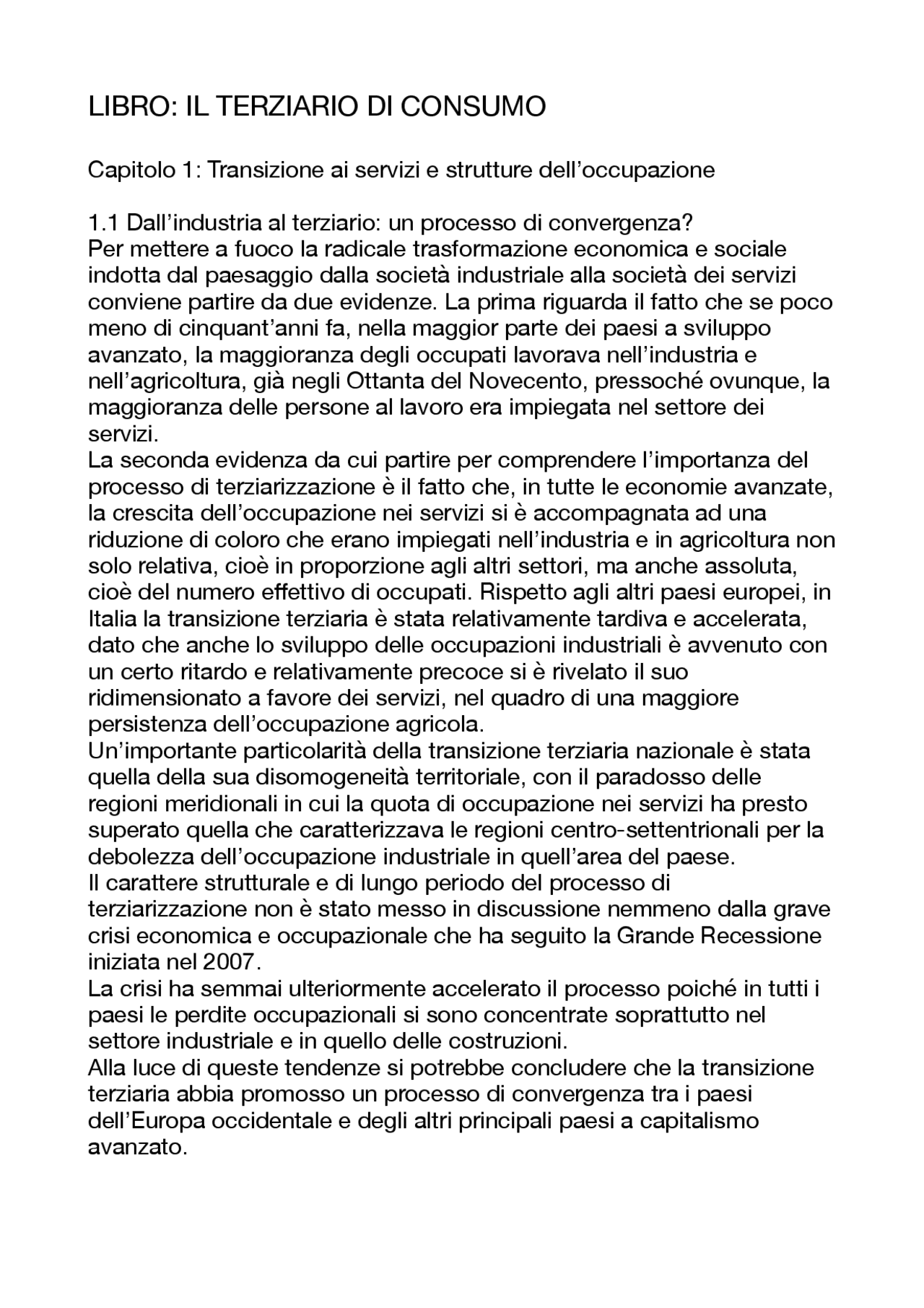 Riassunto Il Terziario Di Consumo Docsity