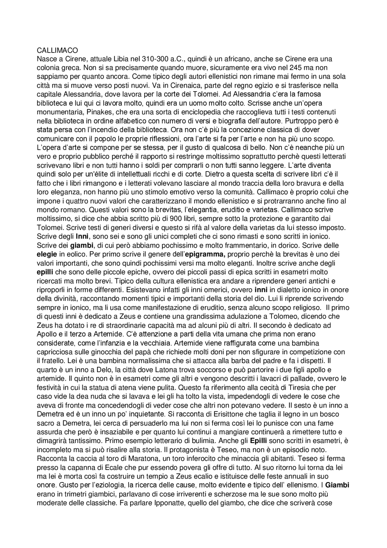 Callimaco E Le Sue Opere Docsity