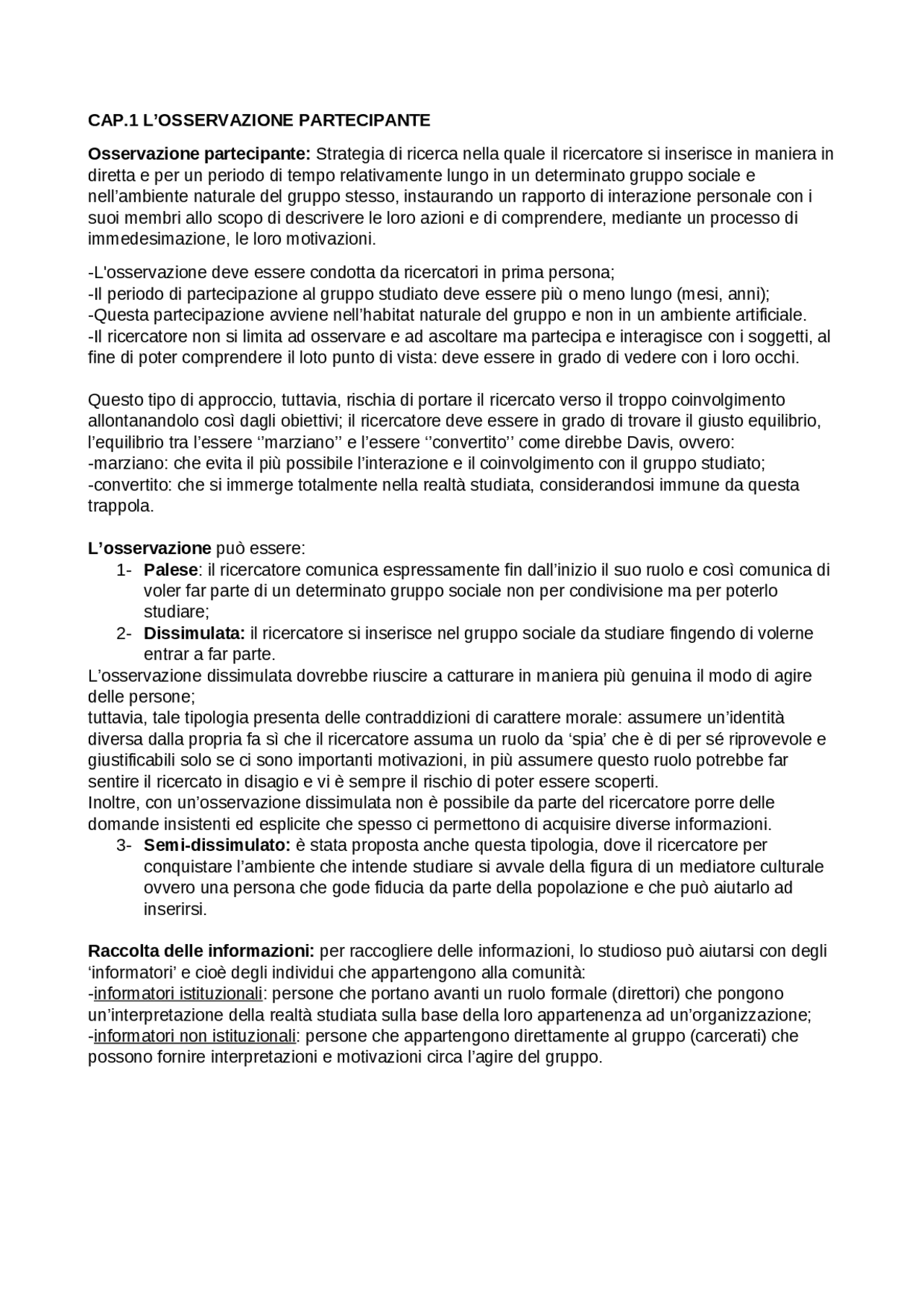 Osservazione Partecipante In Metodologia Della Ricerca Sociale Docsity