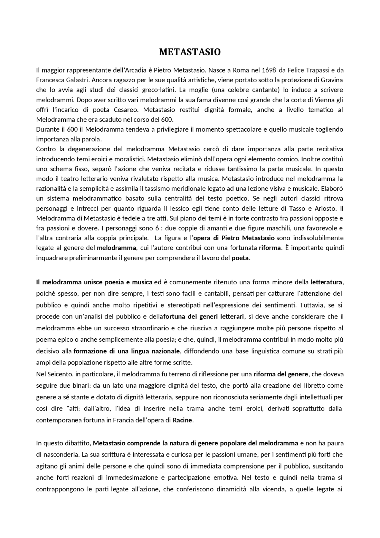 Metastasio Sbobinatura Docsity
