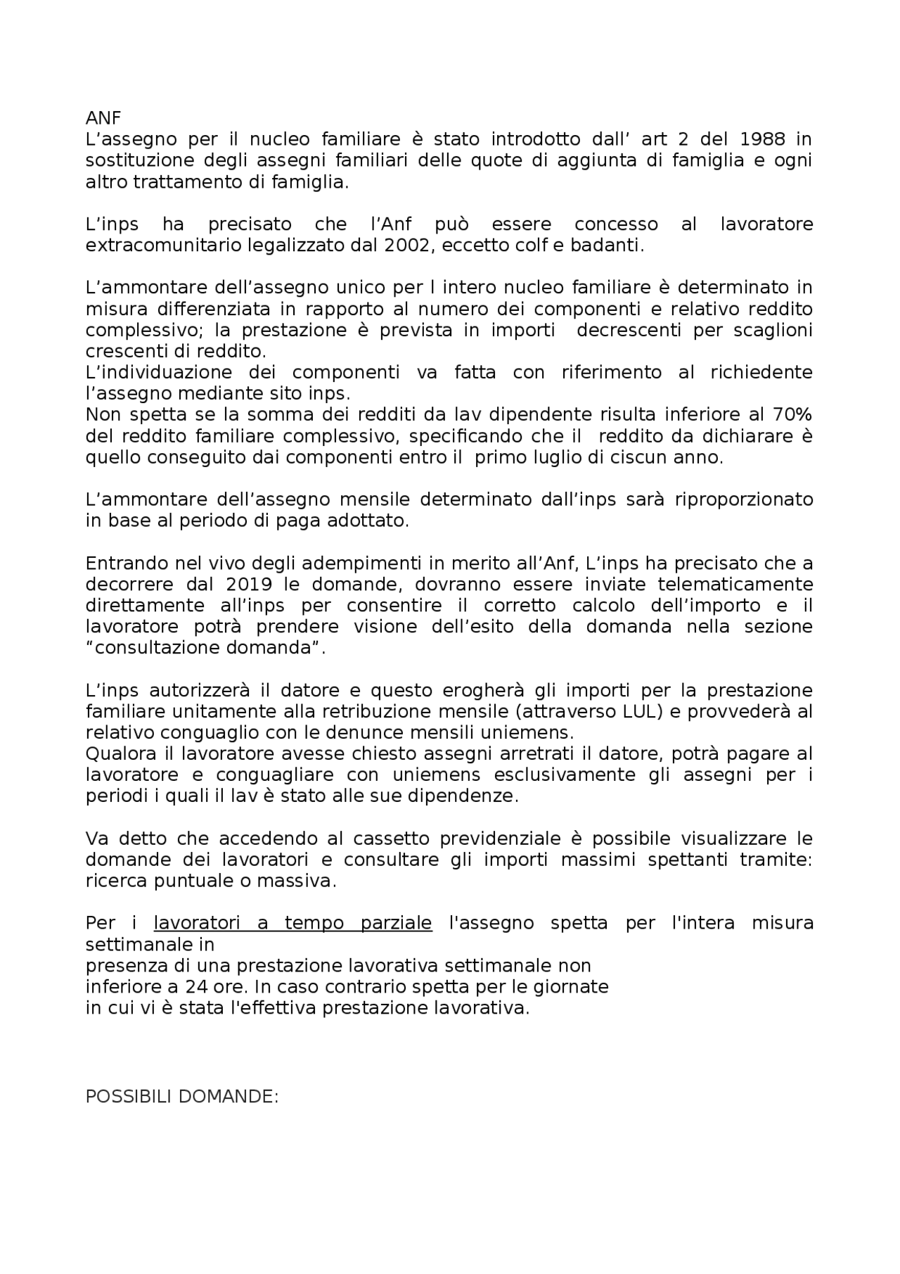 Anf Assegni Nucleo Famigliare Diritto Del Lavoro Docsity