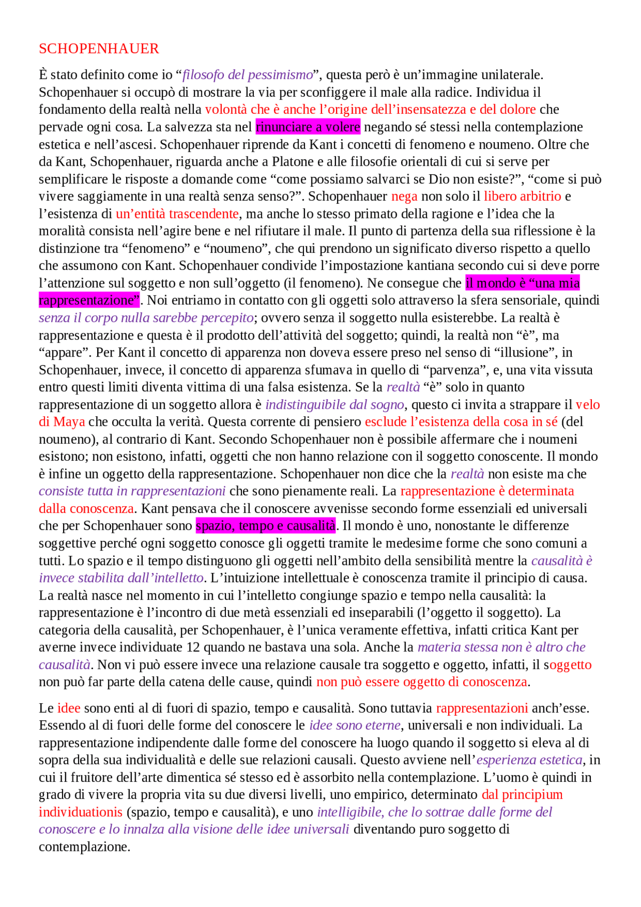 Breve Riassunto Su Schopenhauer Docsity