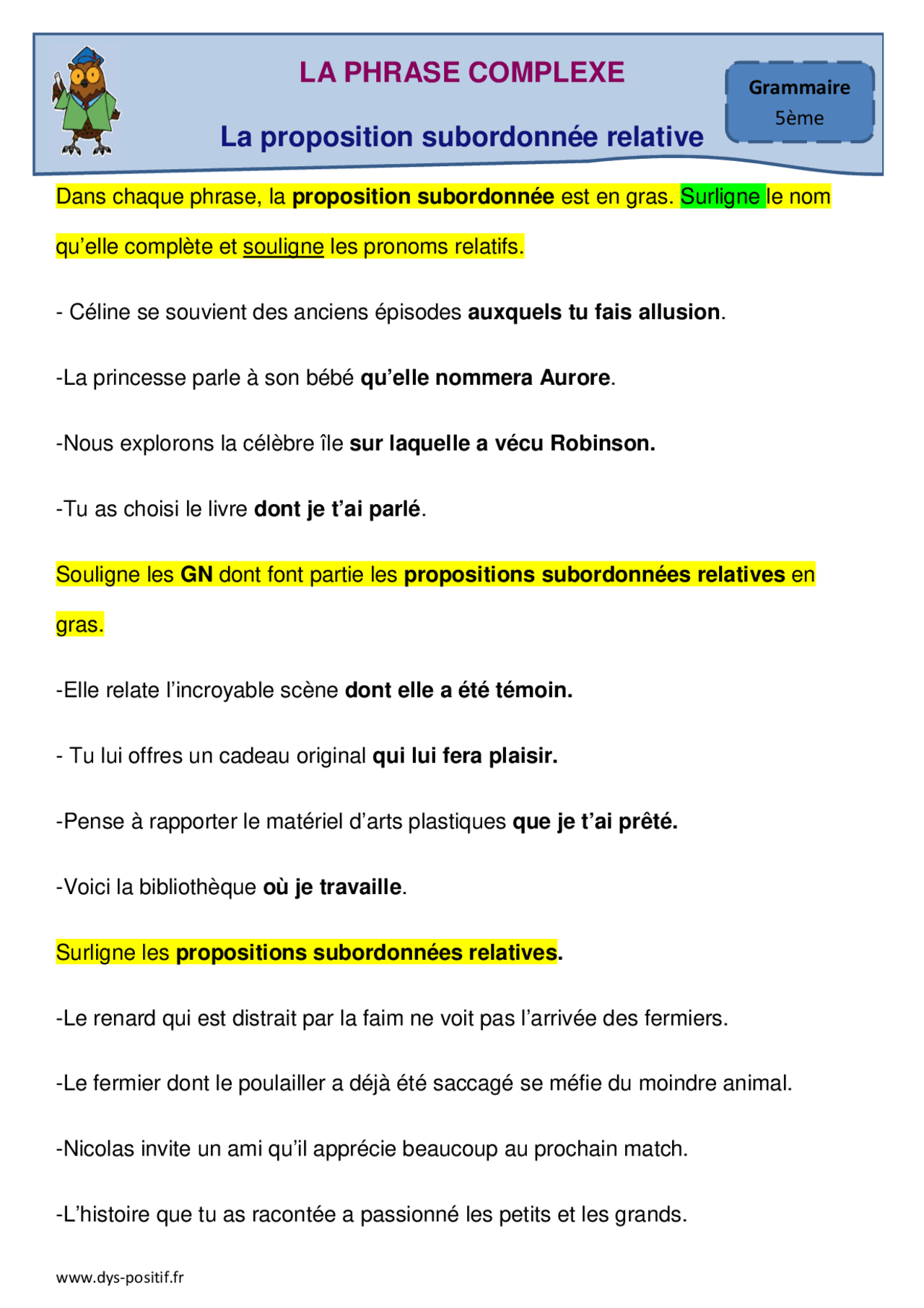 Propositions dans la grammaire française - Docsity