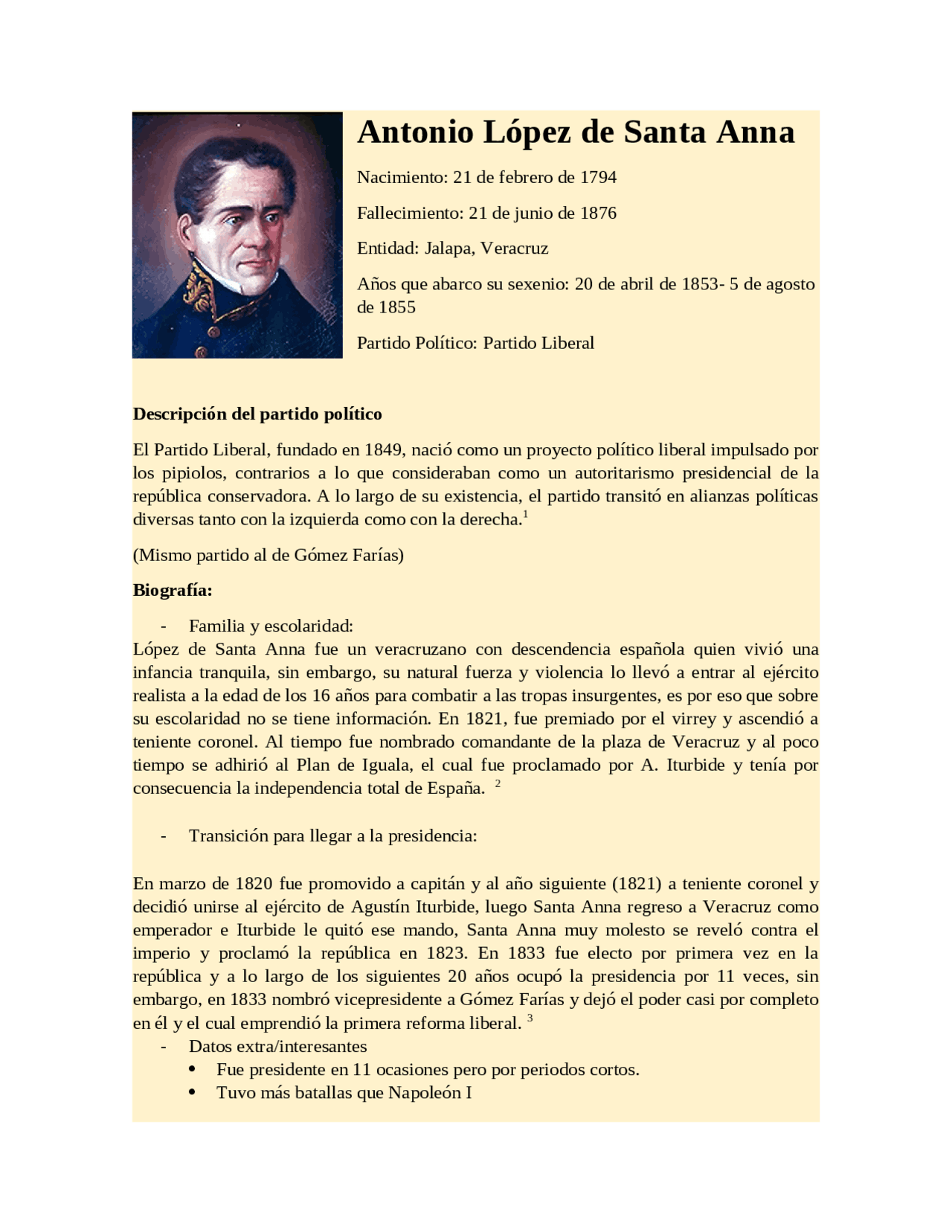 Antonio López de Santa Anna | Apuntes de Historia | Docsity