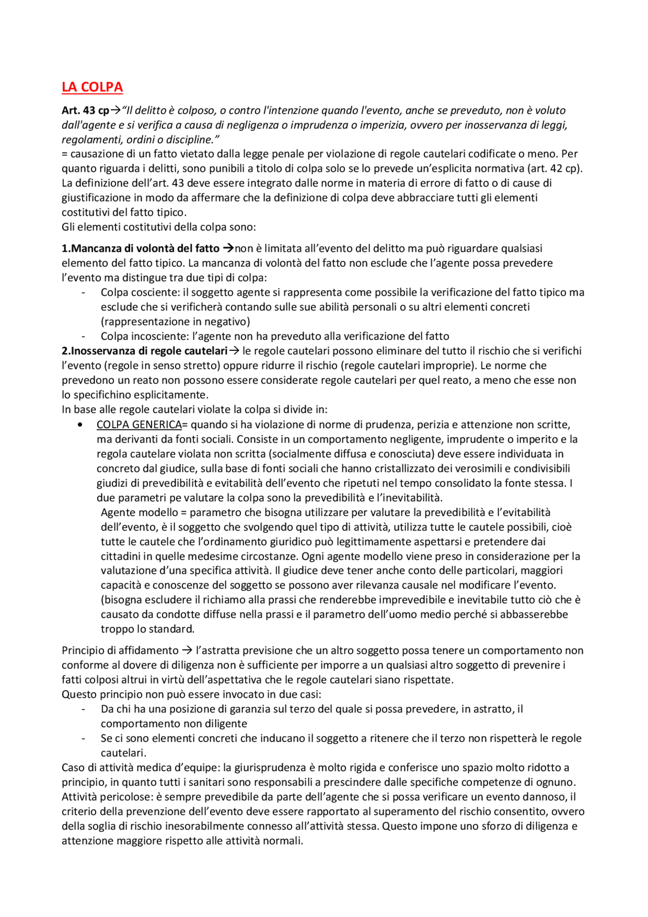 Colpa Diritto Penale Docsity