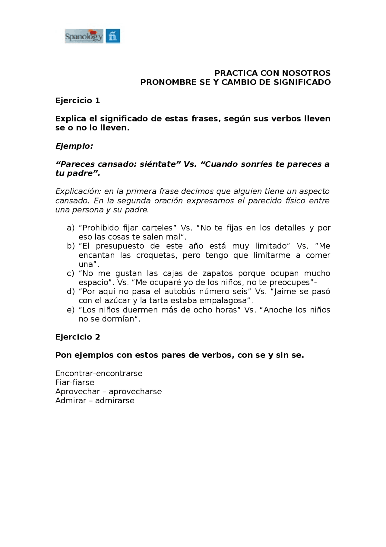 Pronombre SE en español - Docsity