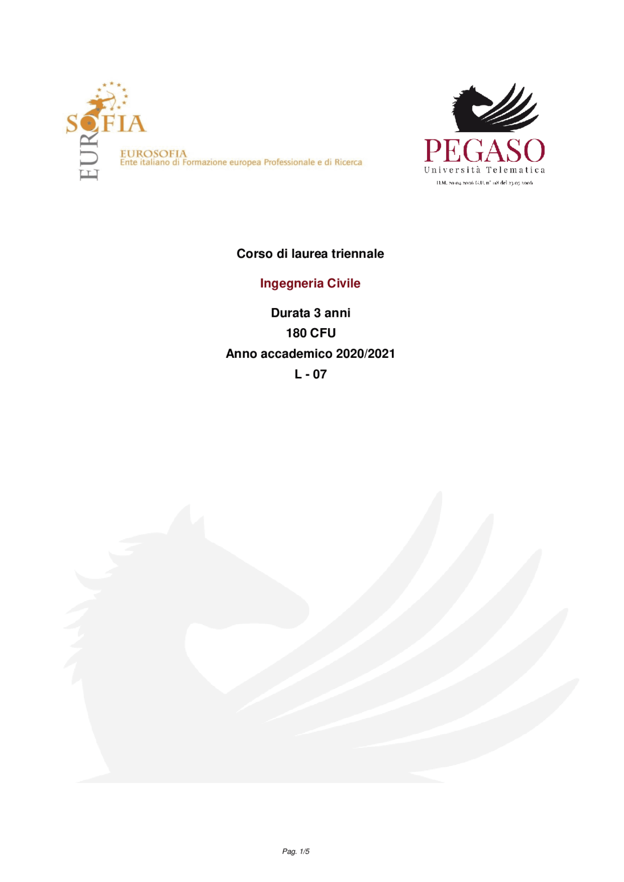 Scheda L7 Unipegaso Ingegneria Civile Ambientale Docsity
