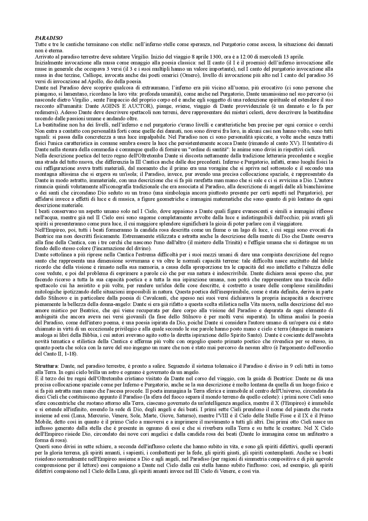 Paradiso Di Dante Appunti Docsity