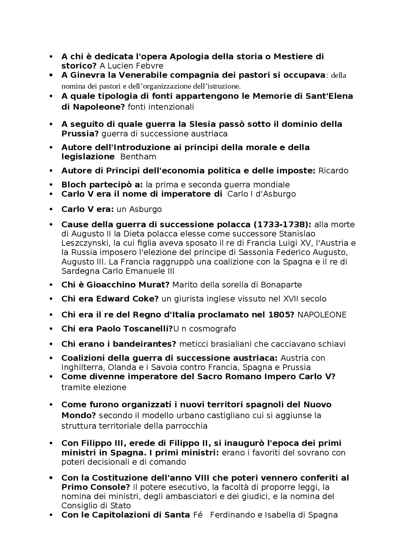 Storia Moderna In Ordine Alfabetico Docsity
