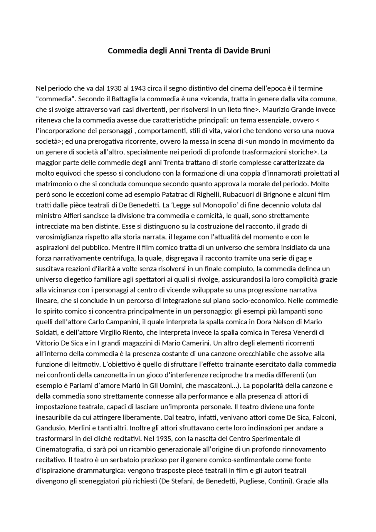 La Commedia Degli Anni Trenta Docsity