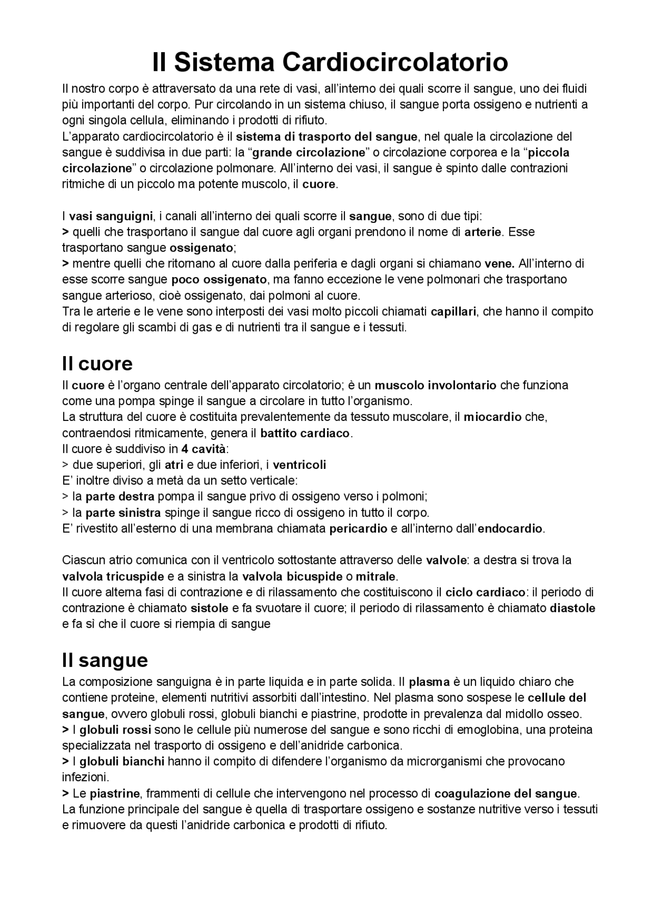 Sistema Cardiocircolatorio Docsity