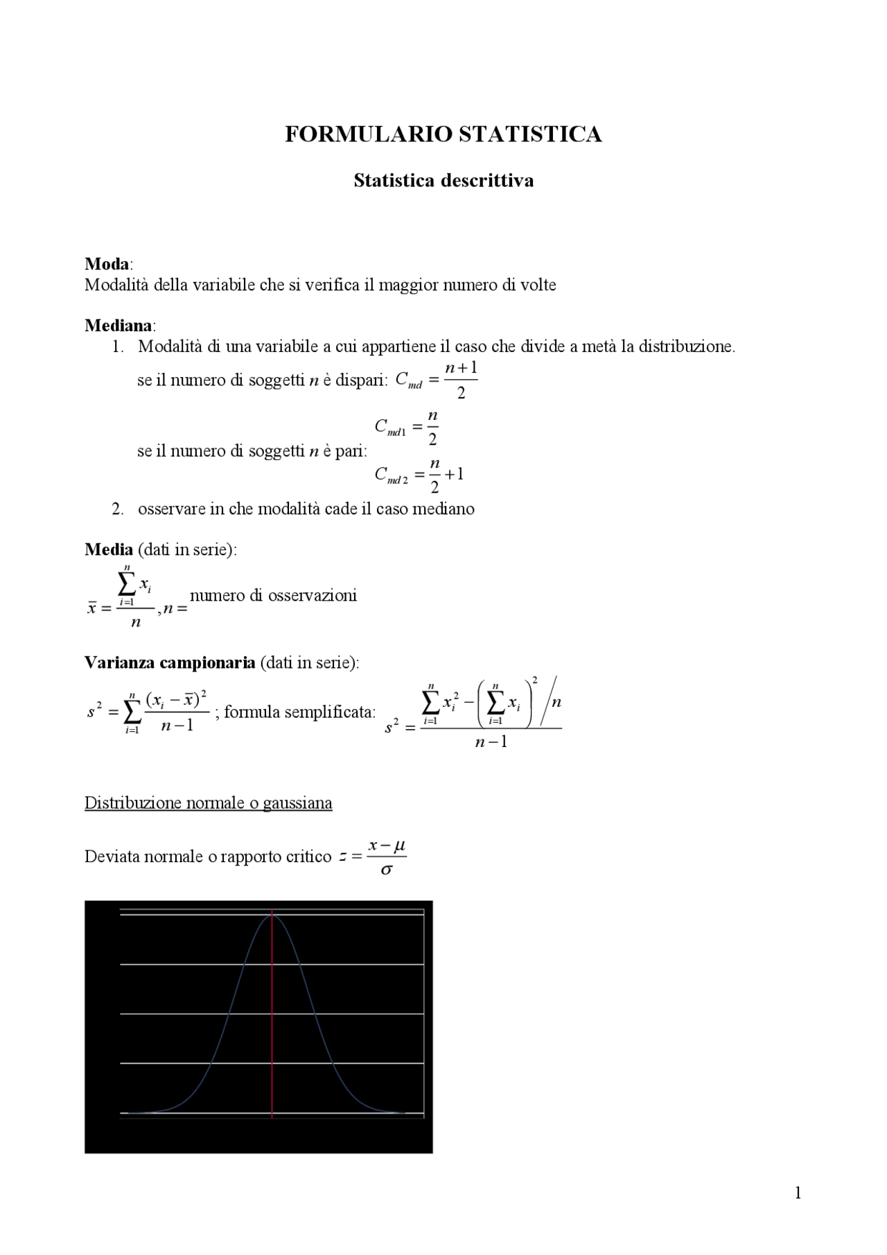 Formulario di Statistica - Docsity