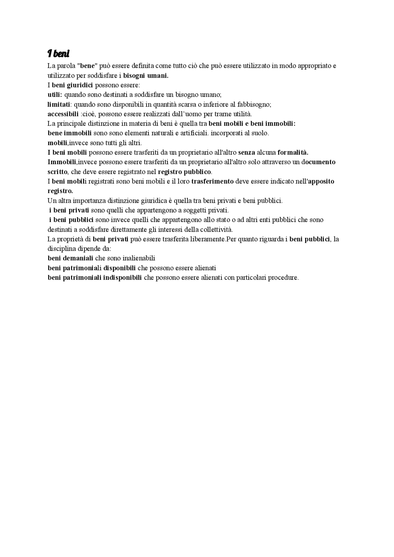 I Beni Riassunto Diritto Docsity