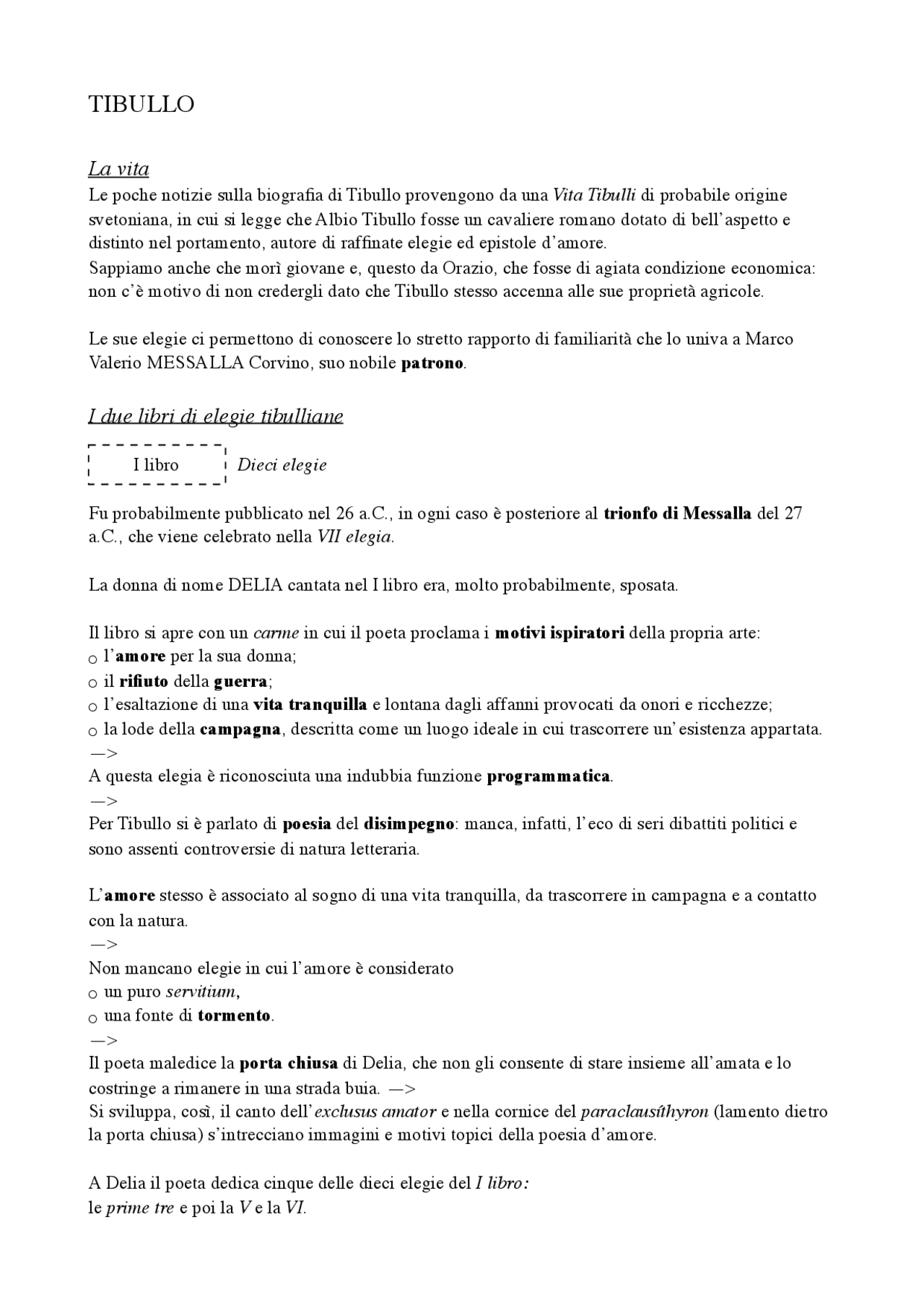 Riassunto Di Latino Tibullo Docsity