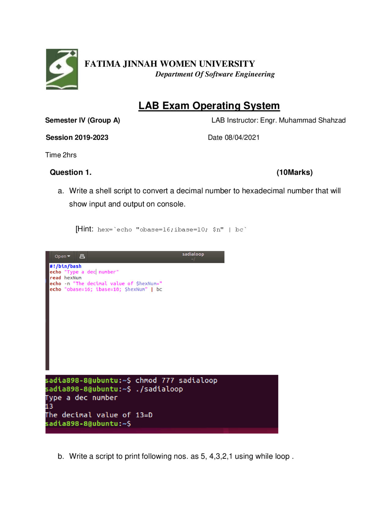 Lab Exam Of Operating System A Question Paper Which Help In Exam