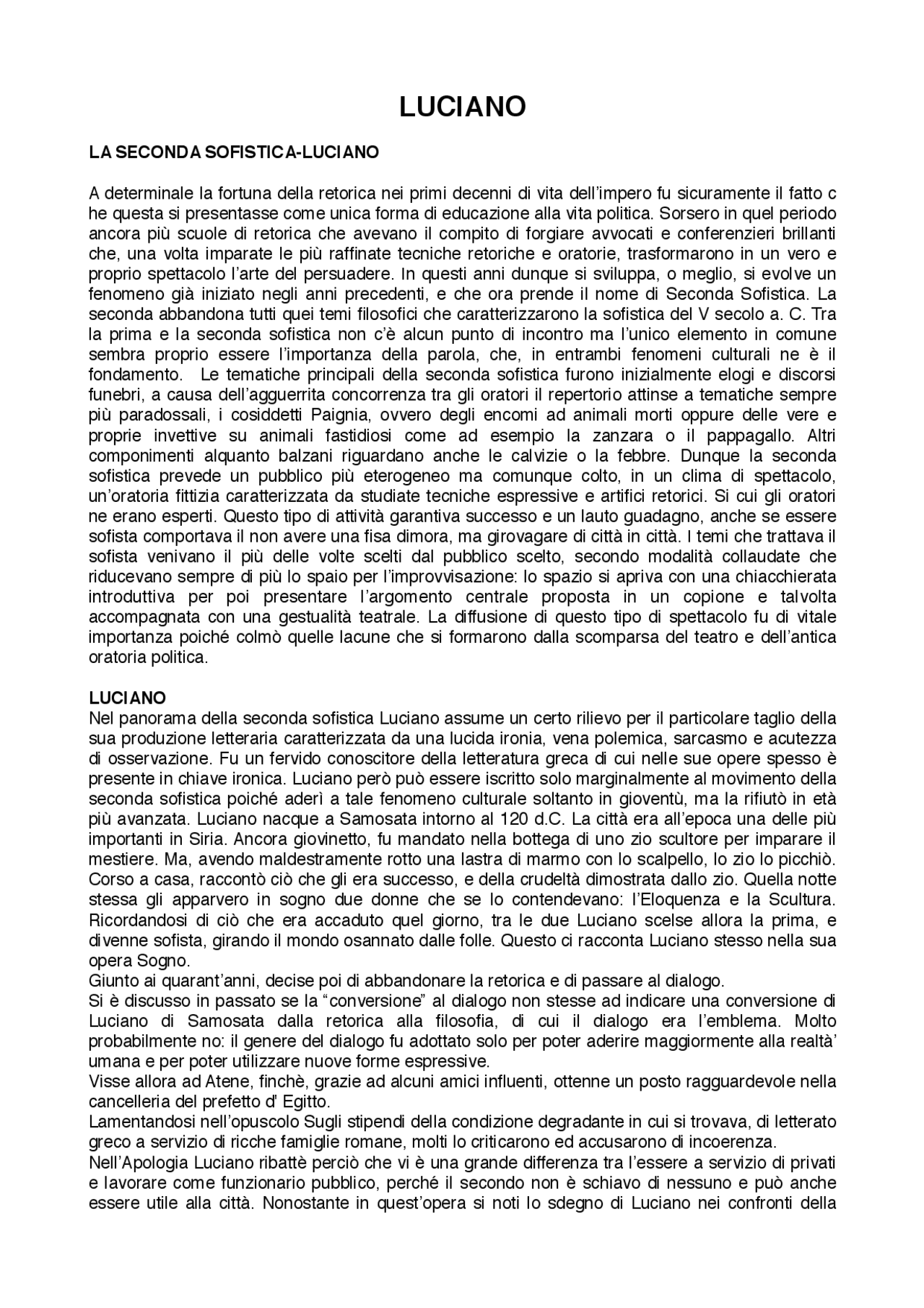 Latino | La Seconda-Sofistica Luciano - Docsity