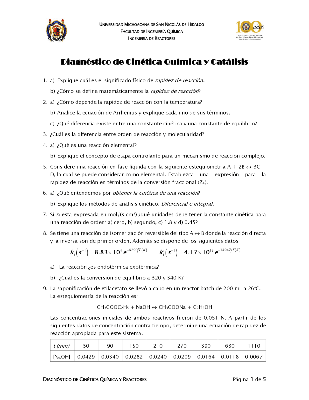 Primeras Notas De Reactores Quimicos Docsity