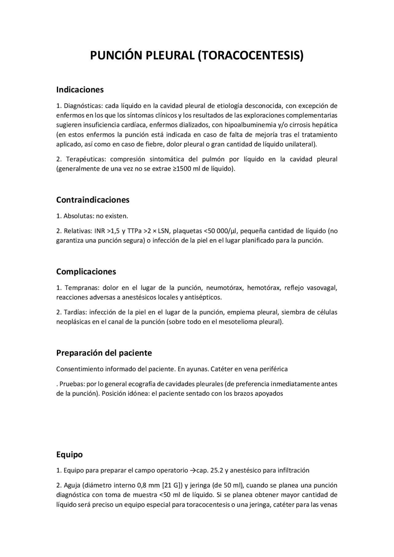 Toracocentesis Punción pleural - Docsity