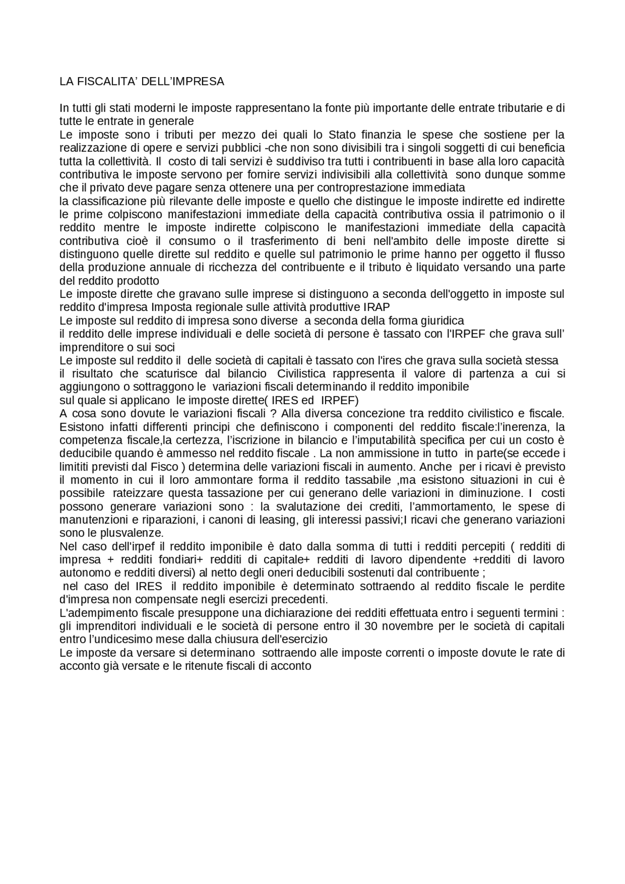 Fiscalità Di Imprese Docsity