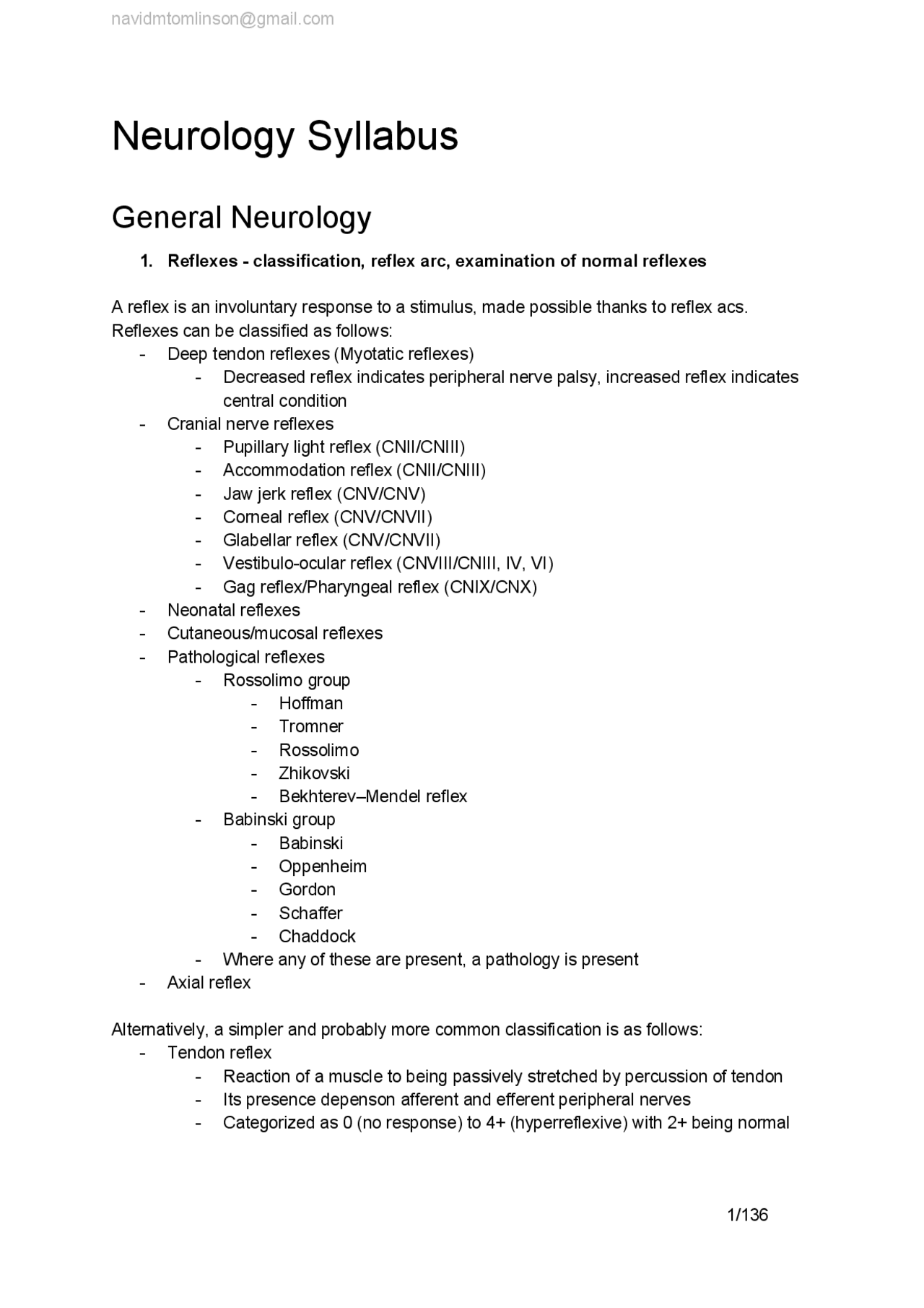 Neurology notes part 2 , for medical students - Docsity