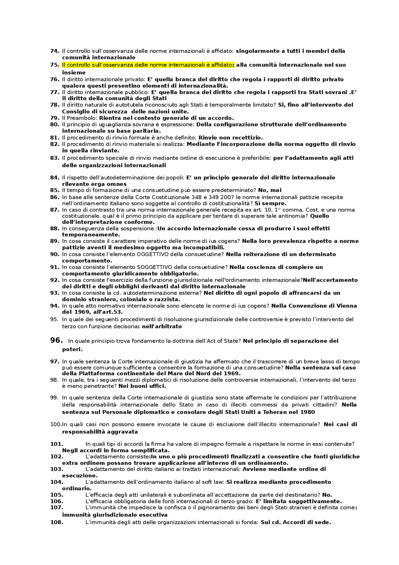 Diritto Internazionale Unicusano Docsity