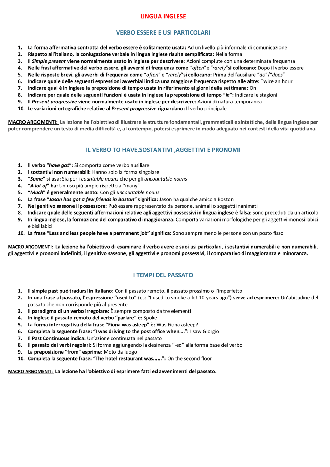 Esame Inglese Scienze Motorie Docsity