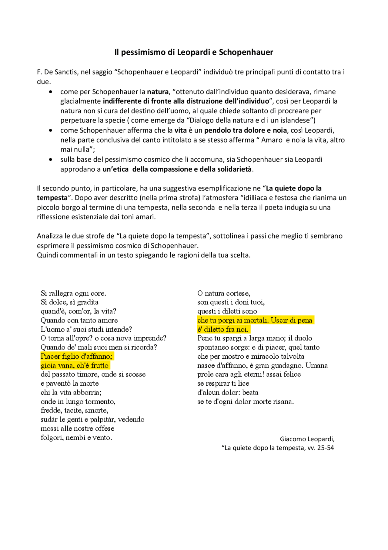 Il pessimismo di leopardi e Shopenhauer - Docsity