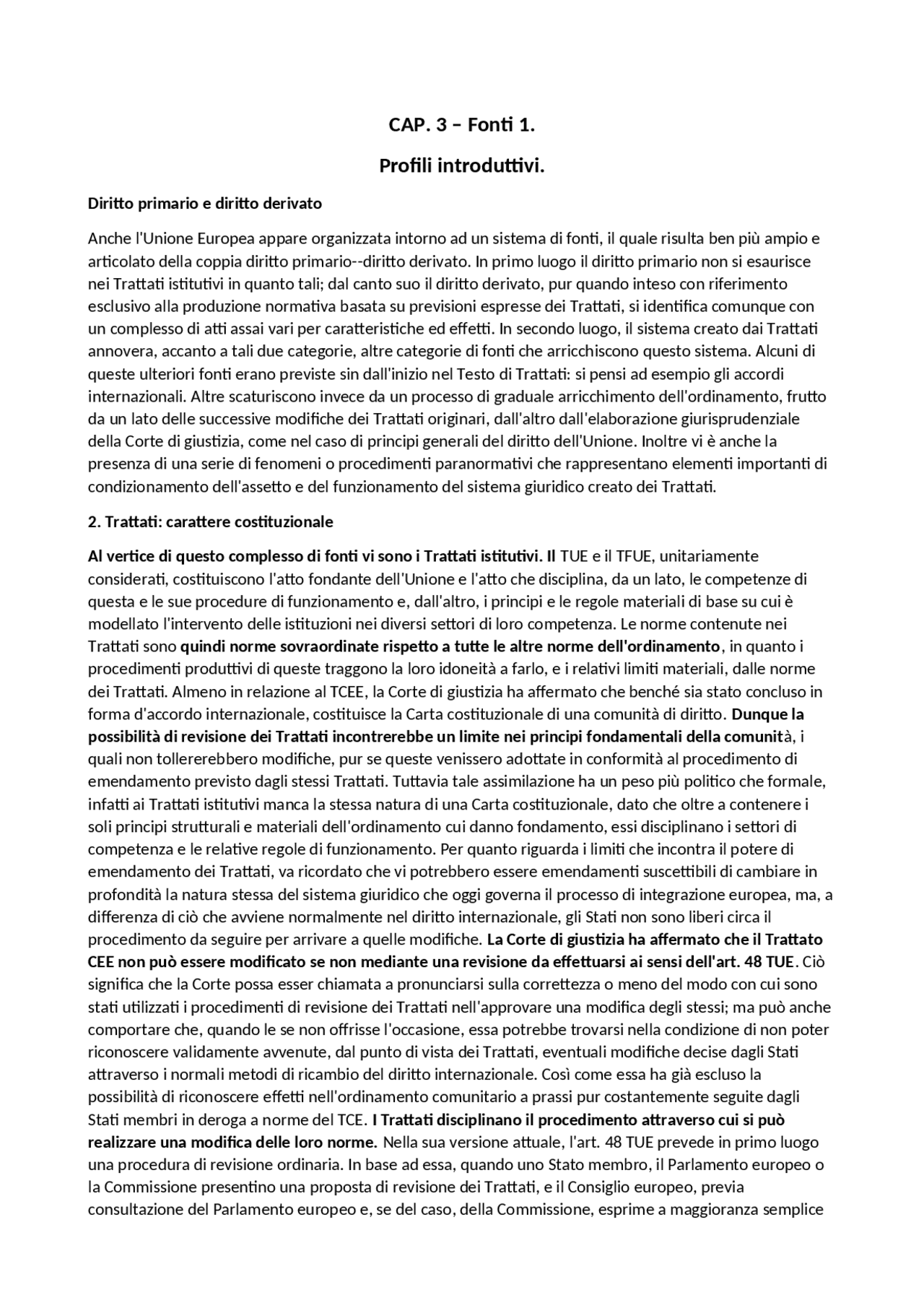 FONTI PRIMARIE UNIONE EUROPEA - Docsity