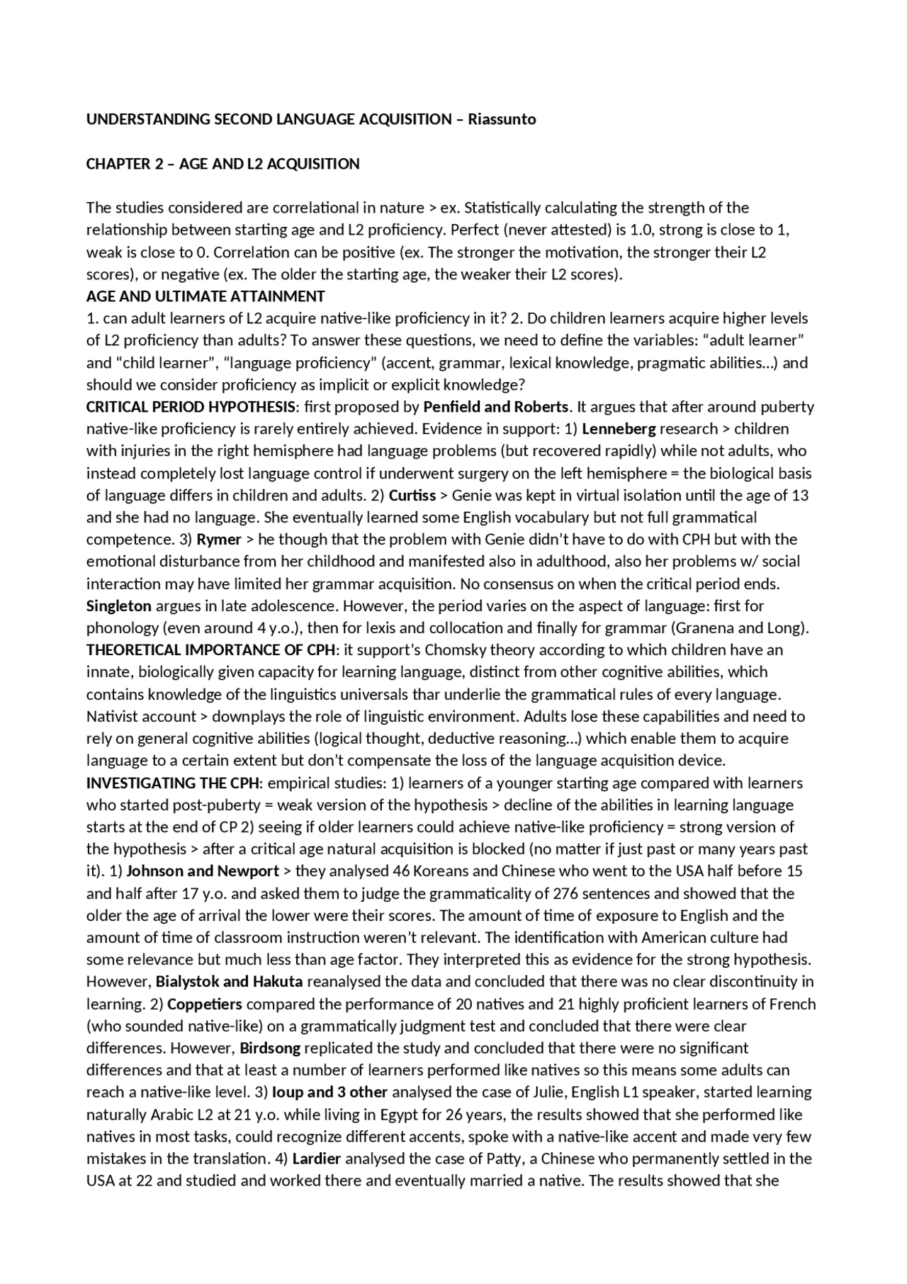 Riassunto manuale Ellis, R., Understanding Second Language Acquisition ...