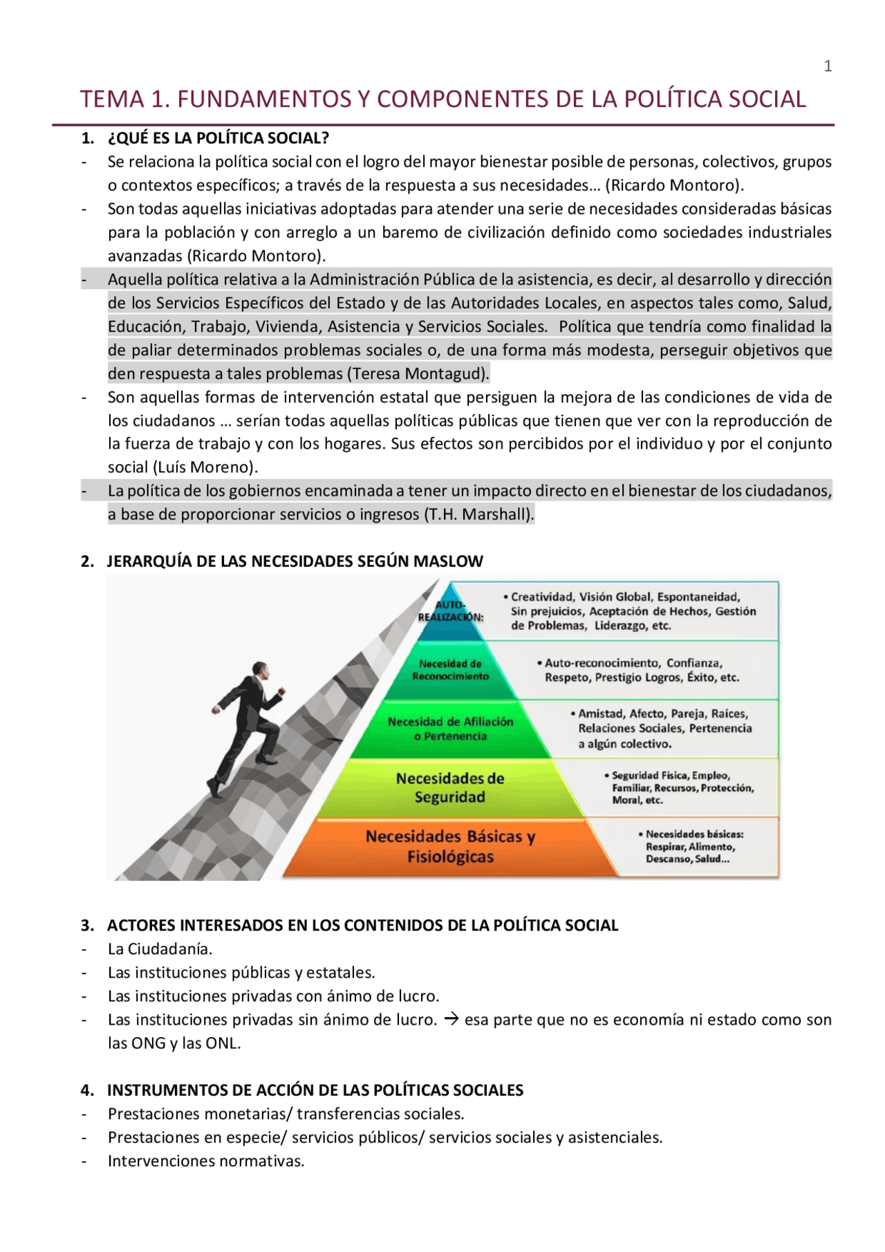 Tema 1. Fundamentos y componentes de la Política Social - Docsity