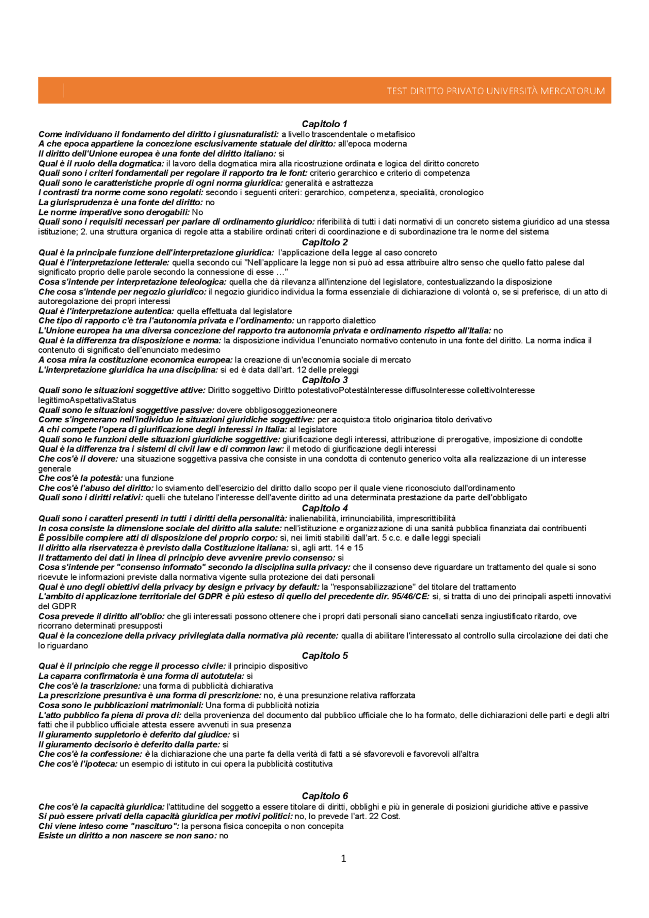 Test Diritto Privato Mercatorum Appunti Di Diritto Privato Docsity