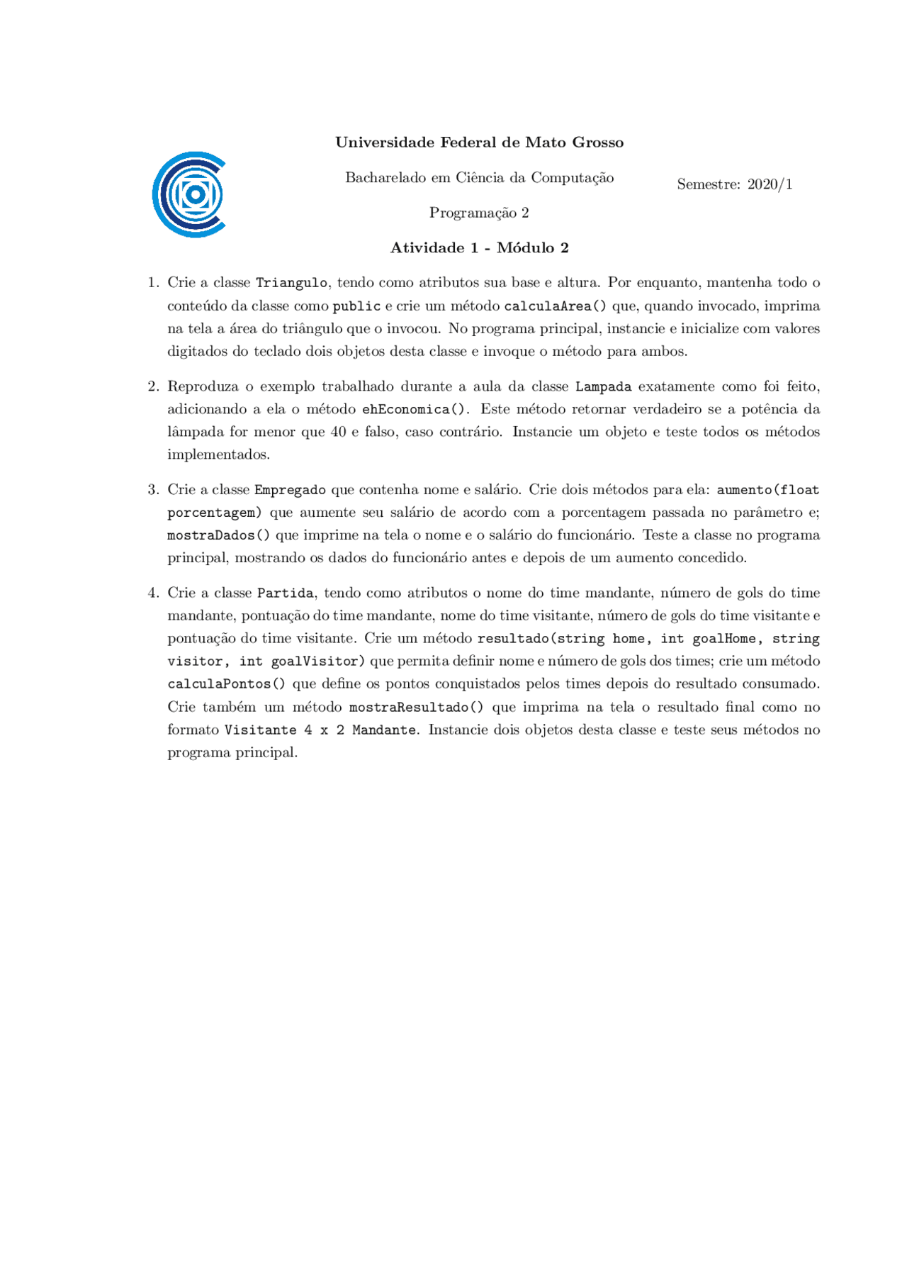 Exercícios Programação 2 Docsity