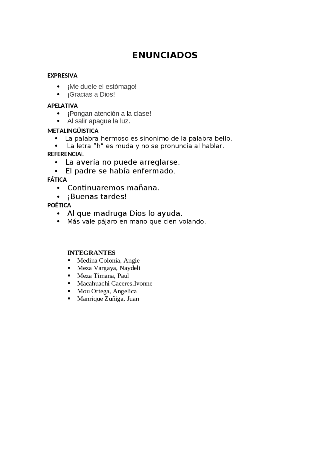 ENUNCIADOS Y EJEMPLOS DE ELLOS - Docsity