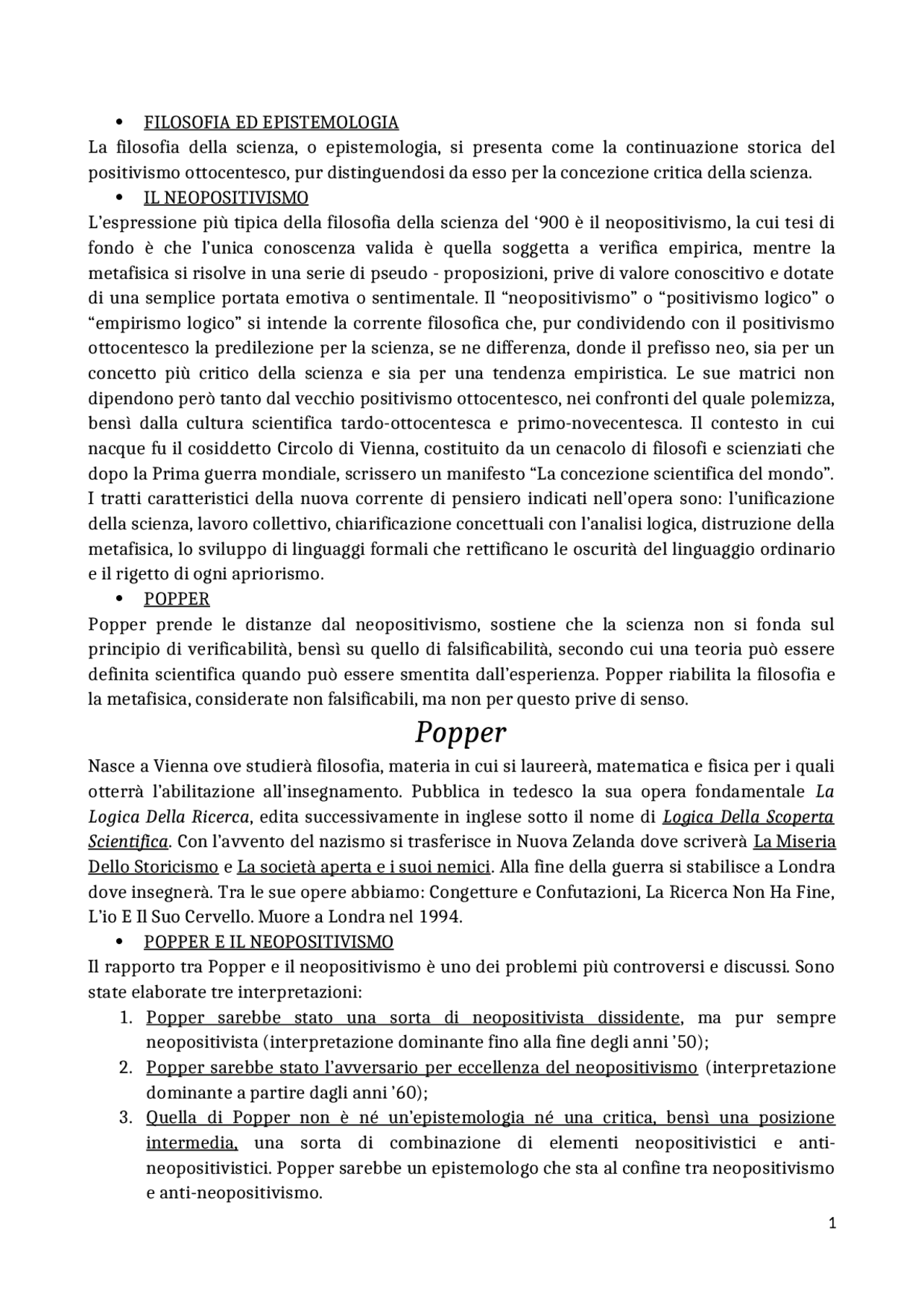 Filosofo Karl Popper Docsity
