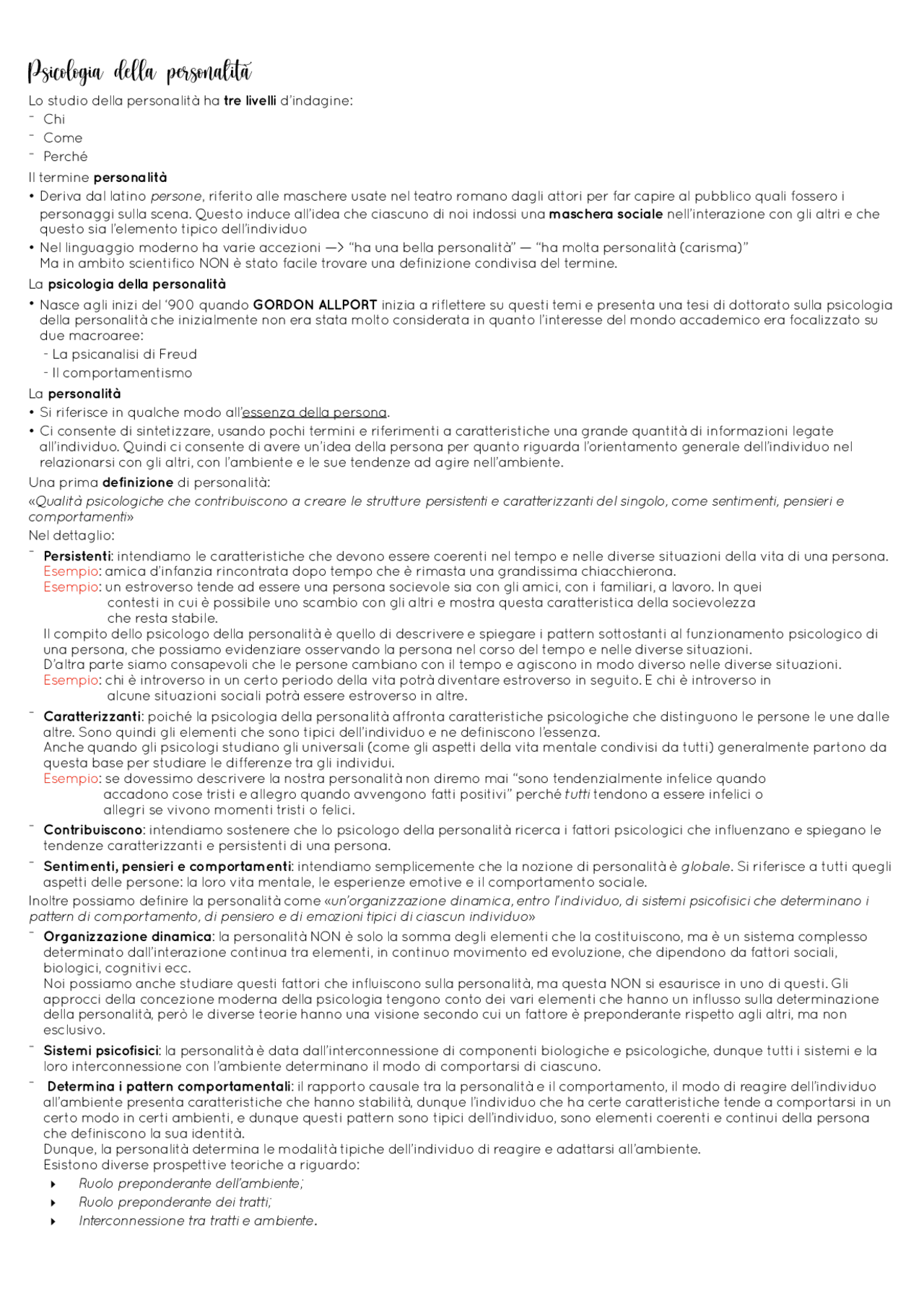 Riassunto La Scienza Della Personalità Docsity