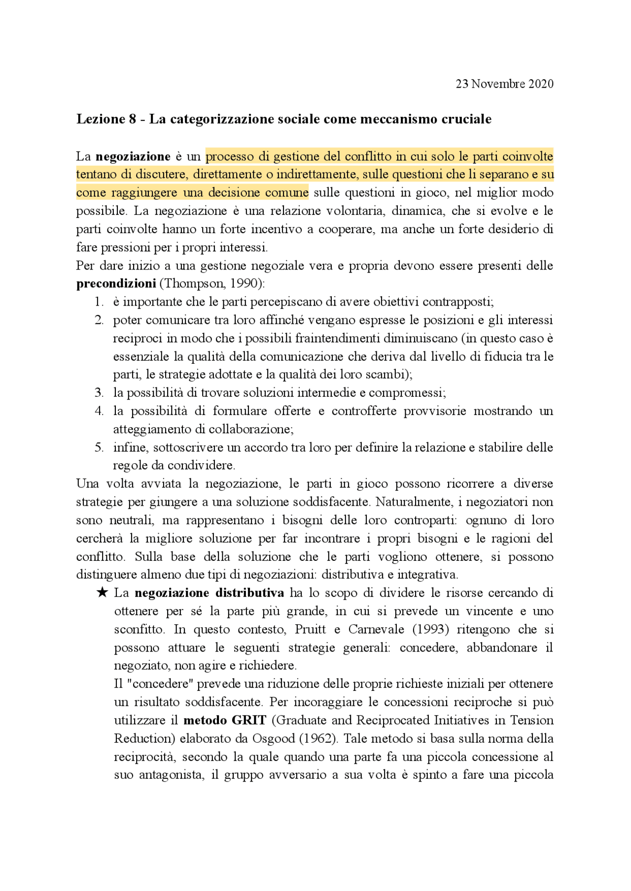 Lezione 8 La Categorizzazione Sociale Docsity