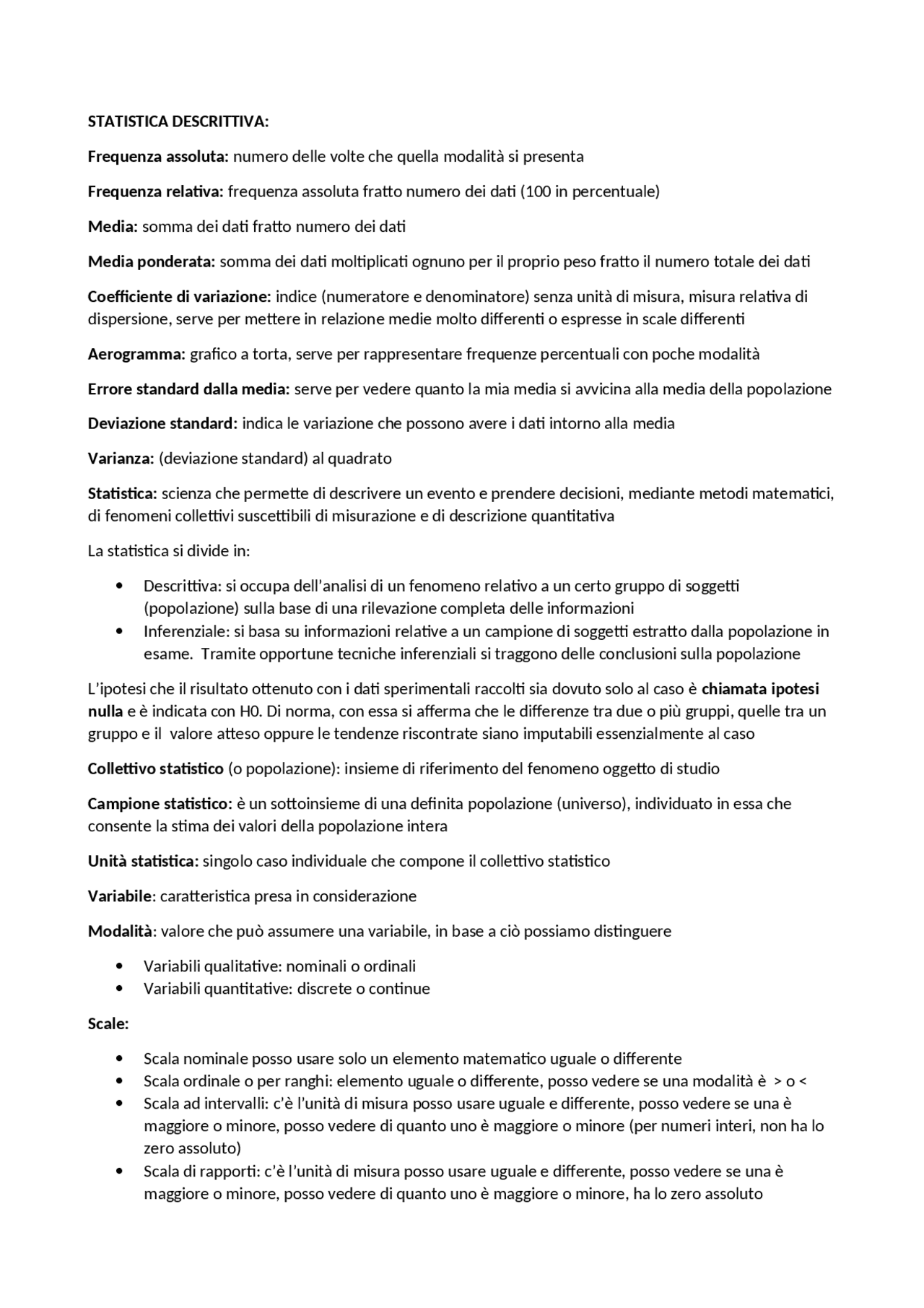 Riassunto di statistica medica - Docsity