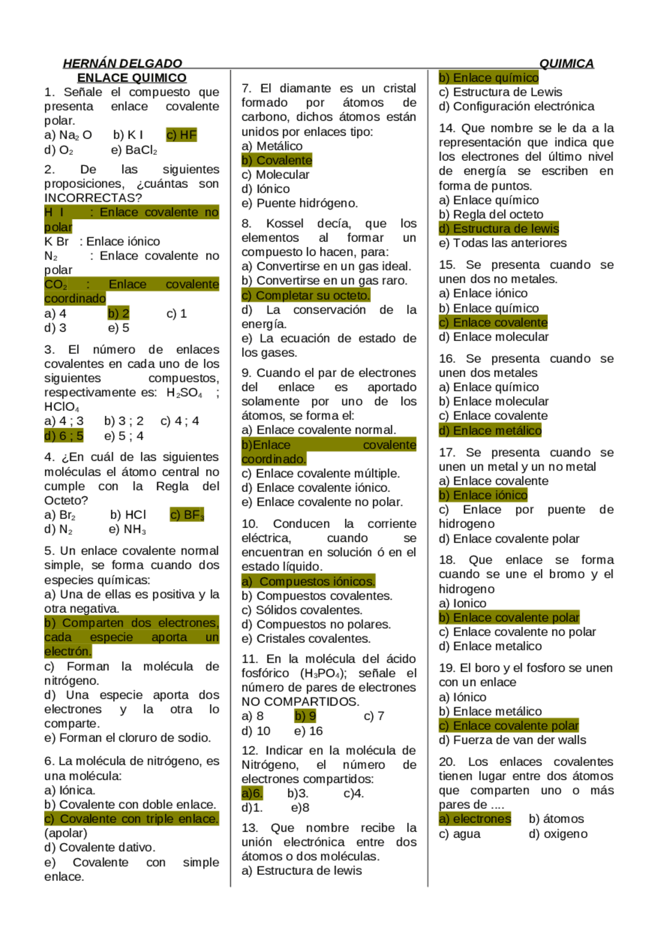 Los Enlaces Químicos Docsity