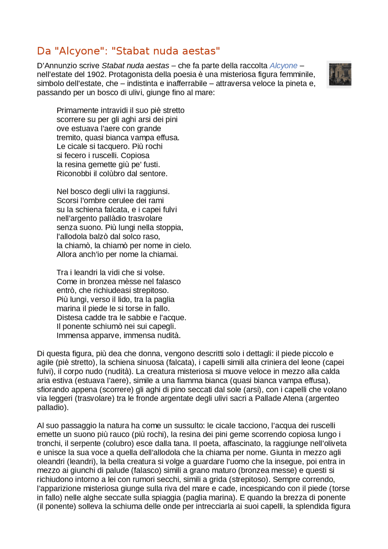 Alcyone Di Gabriele Dannunzio Docsity