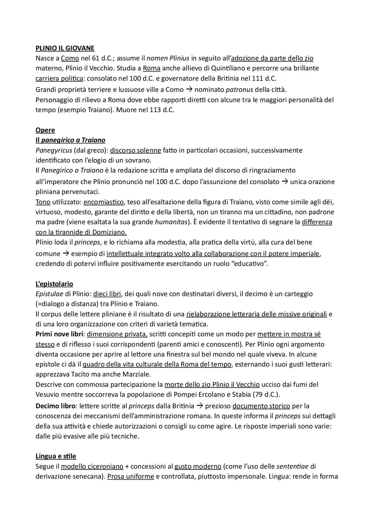 Sintesi Di Plinio Il Giovane Docsity