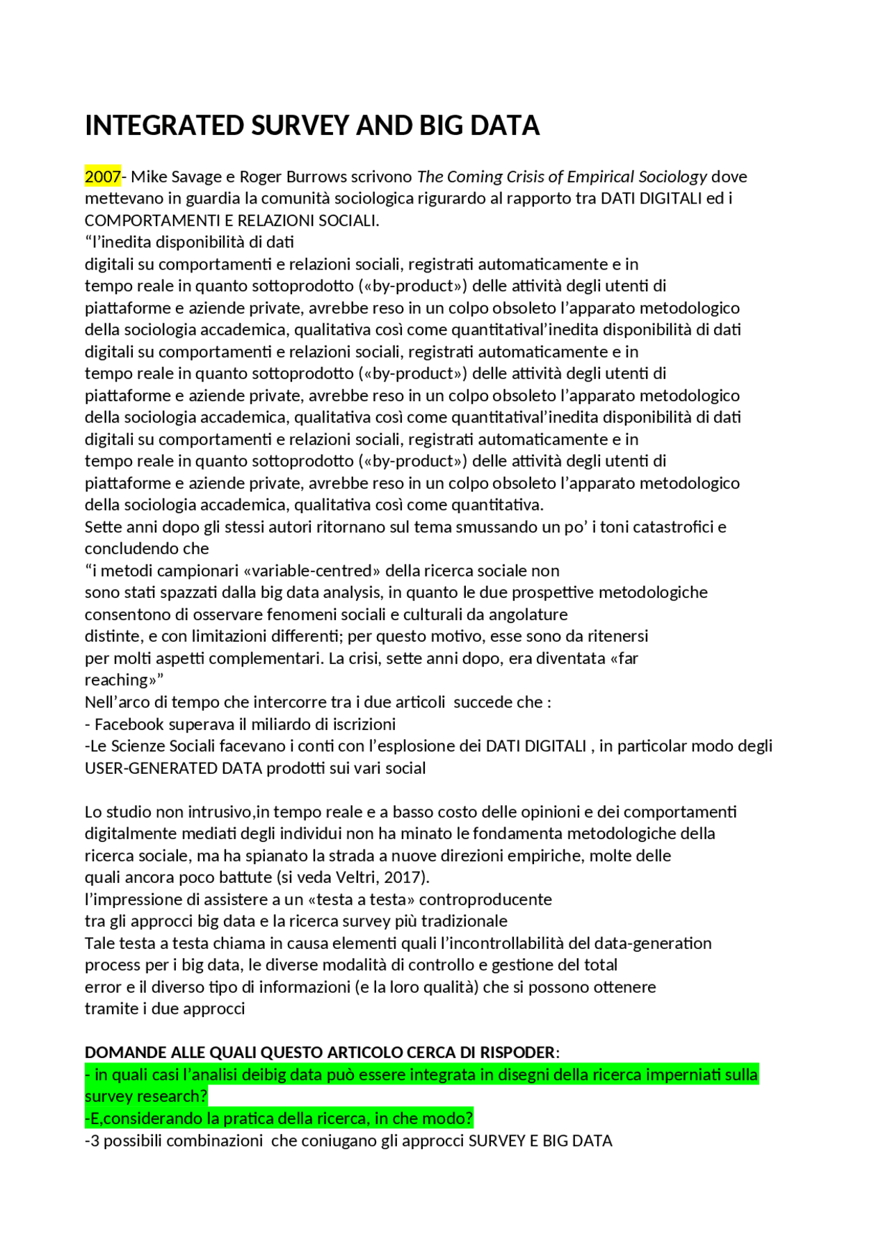 Survey And Big Data Docsity