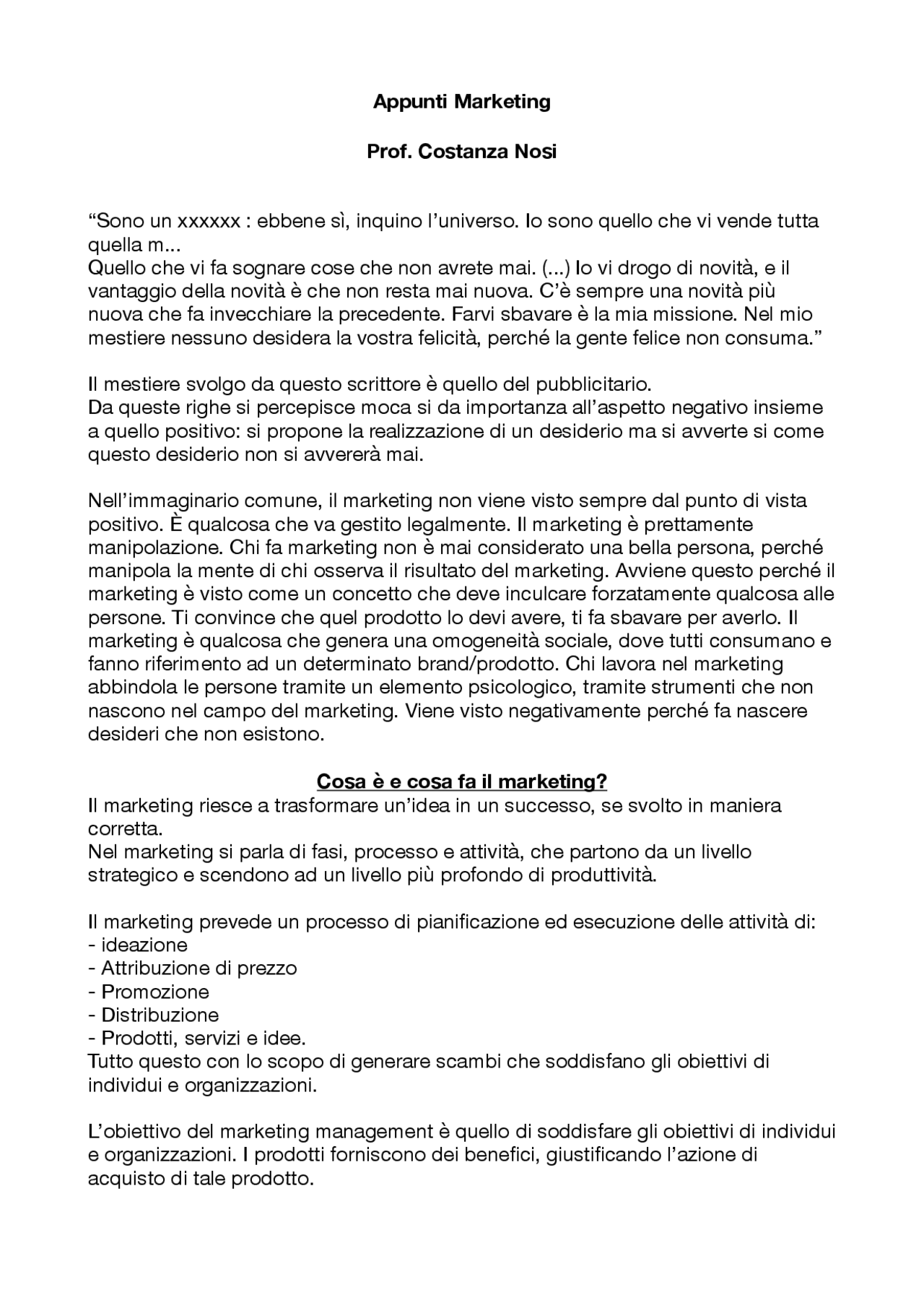 Appunti Marketing C Nosi Docsity