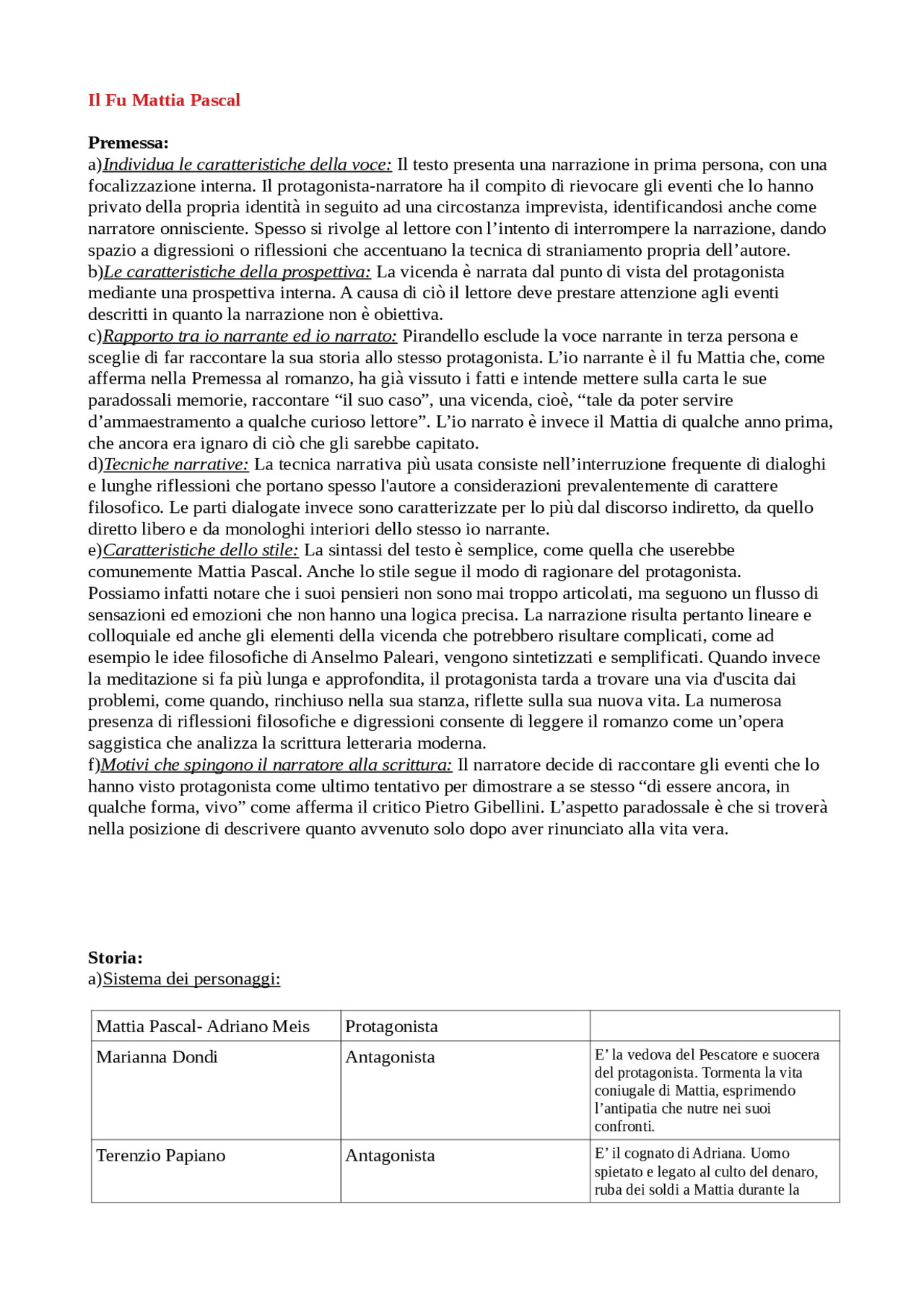 Analisi Il Fu Mattia Pascal Pirandello Docsity