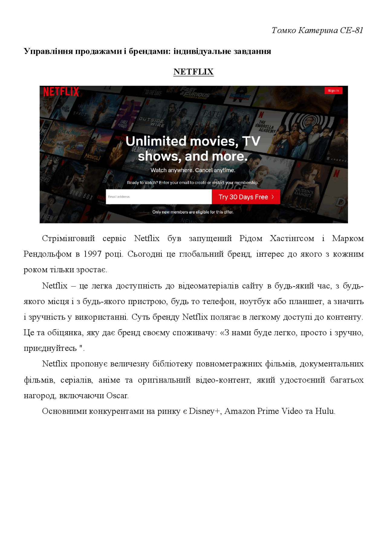 Характеристика бренда Netflix Docsity