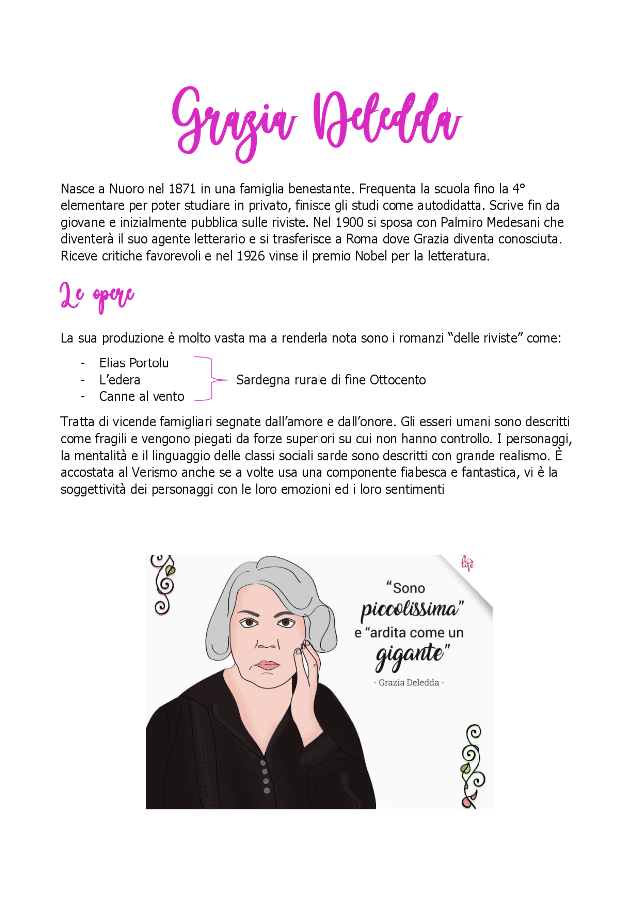 Grazia Maria Cosima Damiana Deledda - Docsity