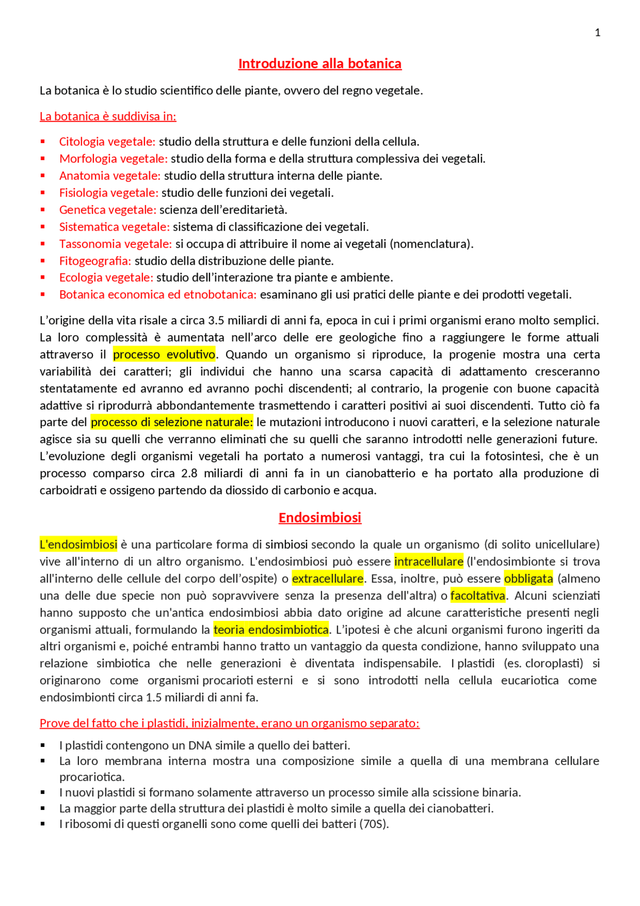 Riassunto Di Botanica Sintesi Del Corso Di Botanica Generale Docsity