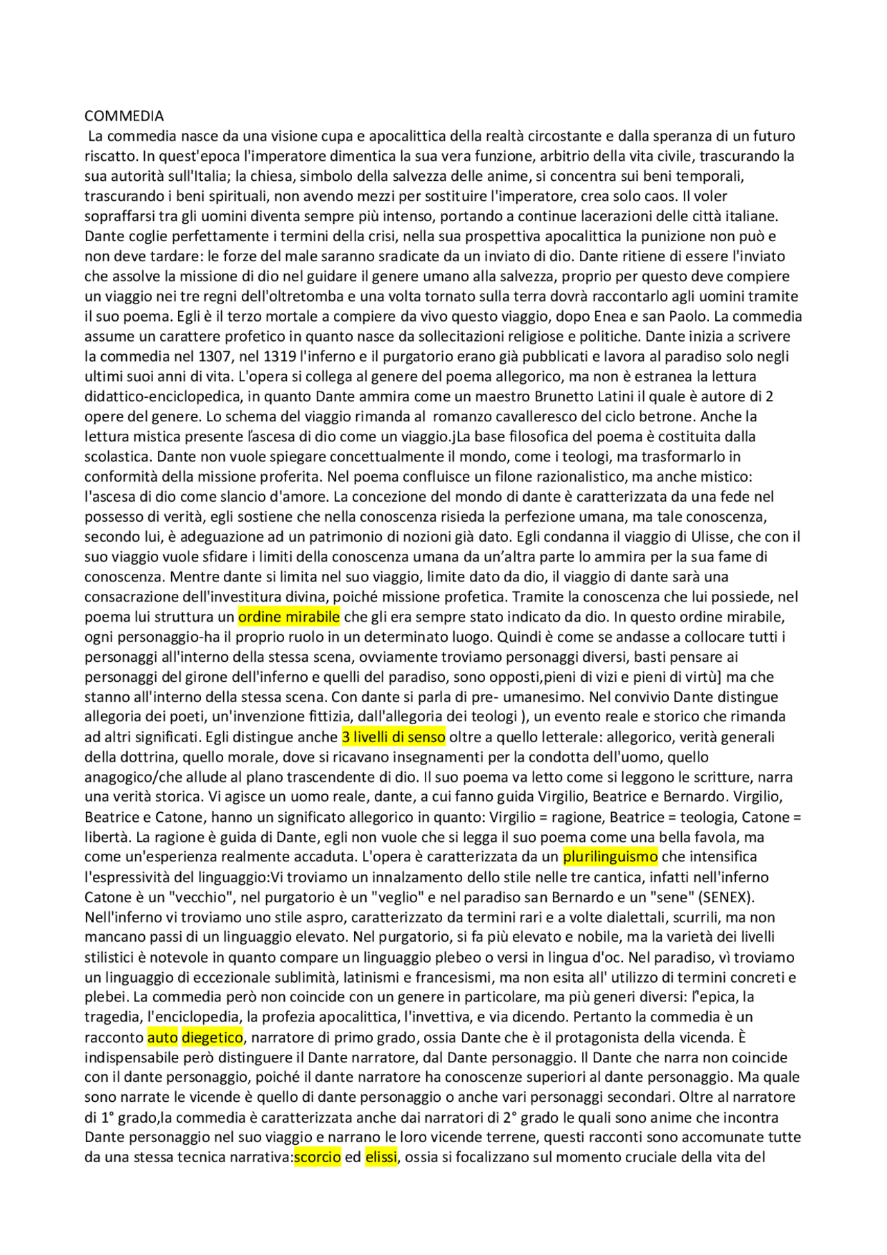 Riassunto Divina Commedia Docsity