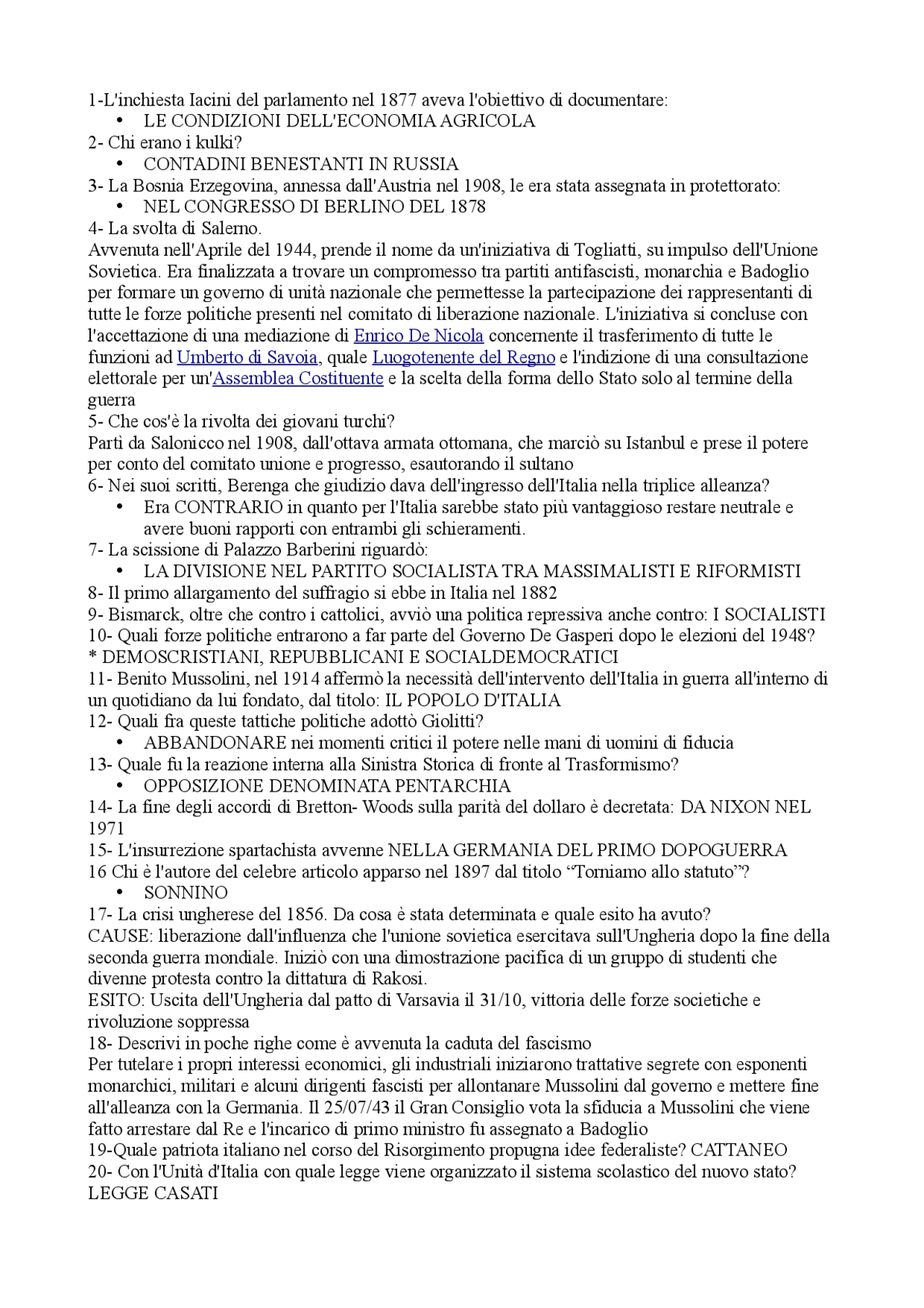 Risposte Esame Storia Appunti Di Storia Docsity