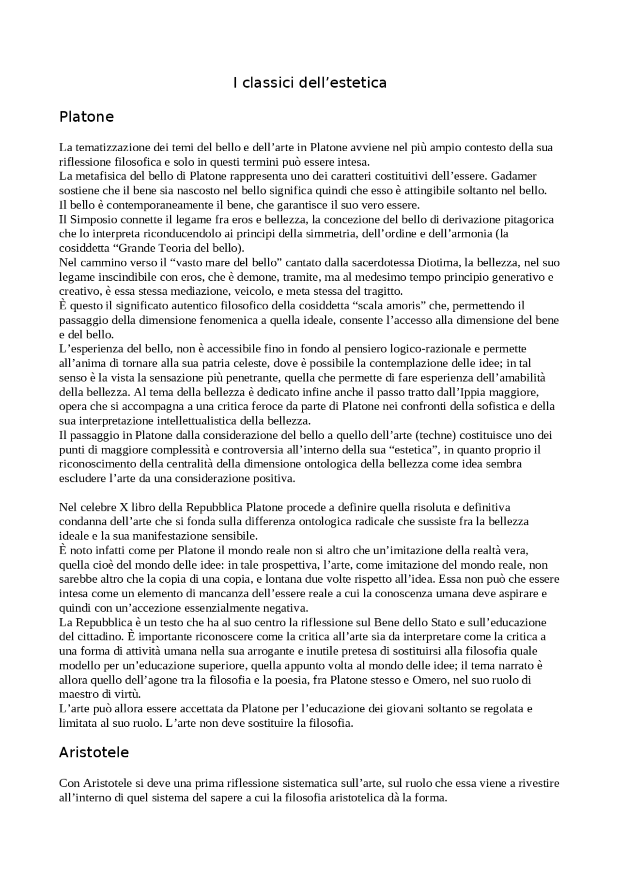 I Classici Dellestetica Docsity