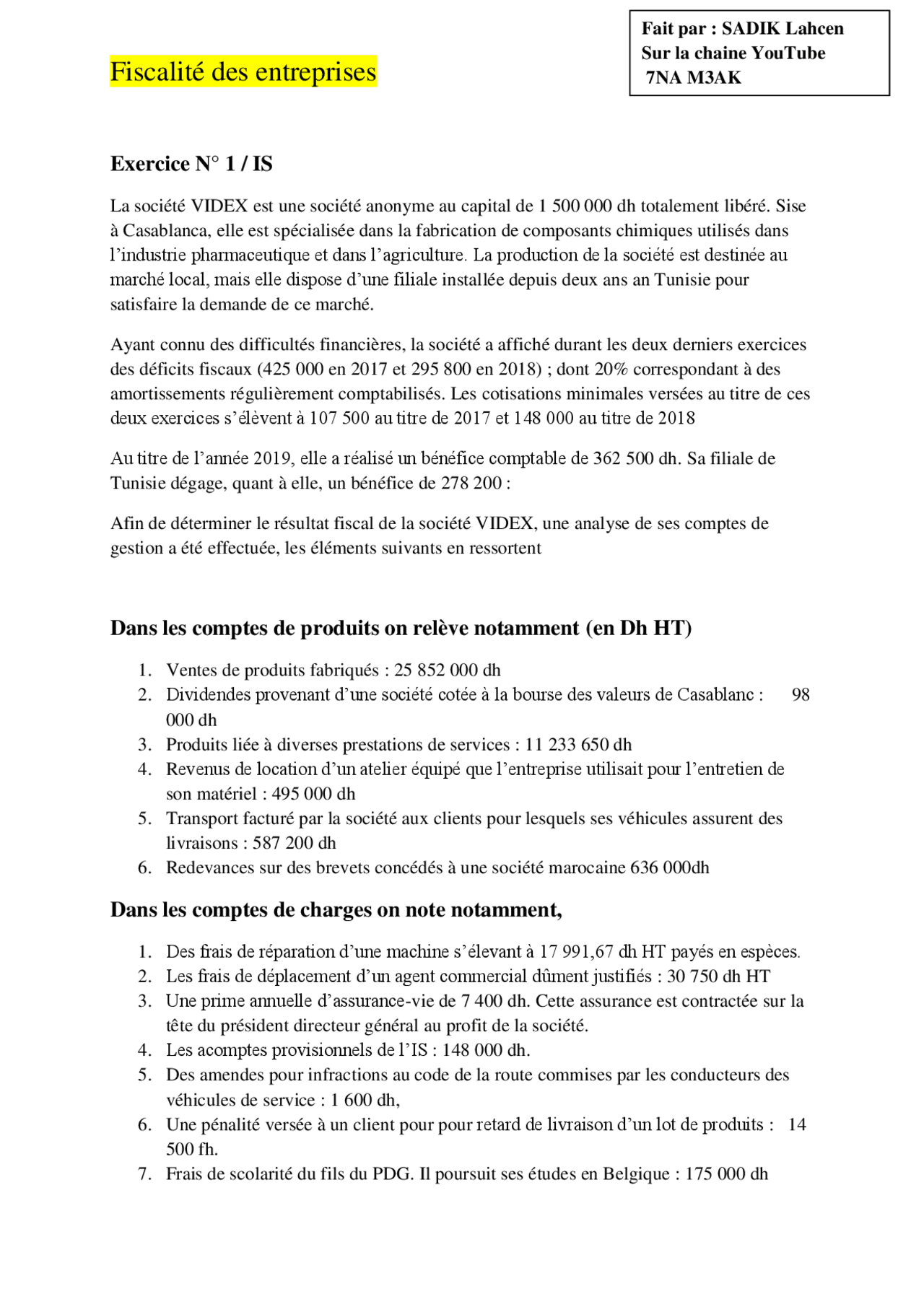 Des Exercices Pour Bien Maîtriser La Fiscalité Docsity